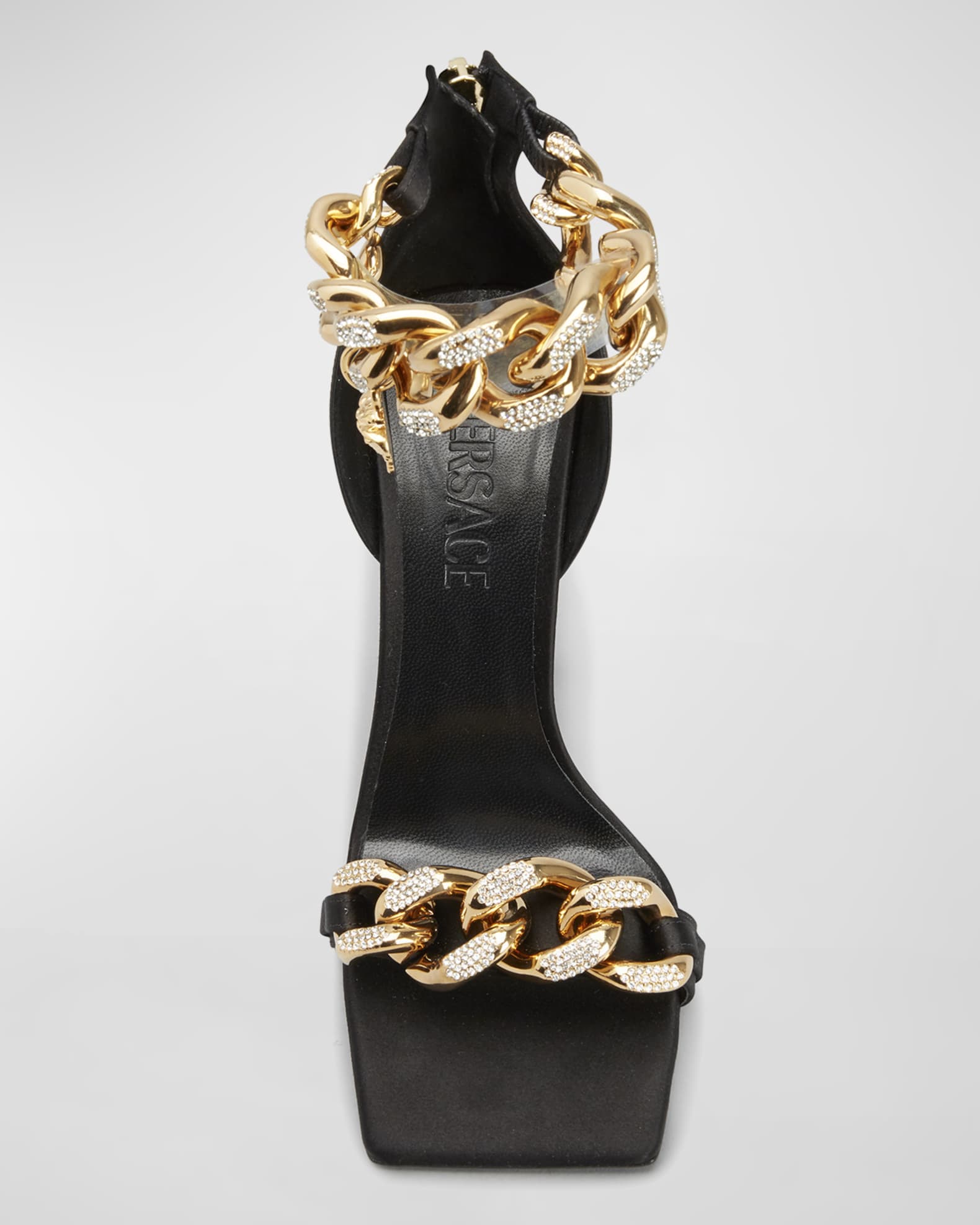 Versace Silk Chain Medusa Stiletto Sandals | Neiman Marcus