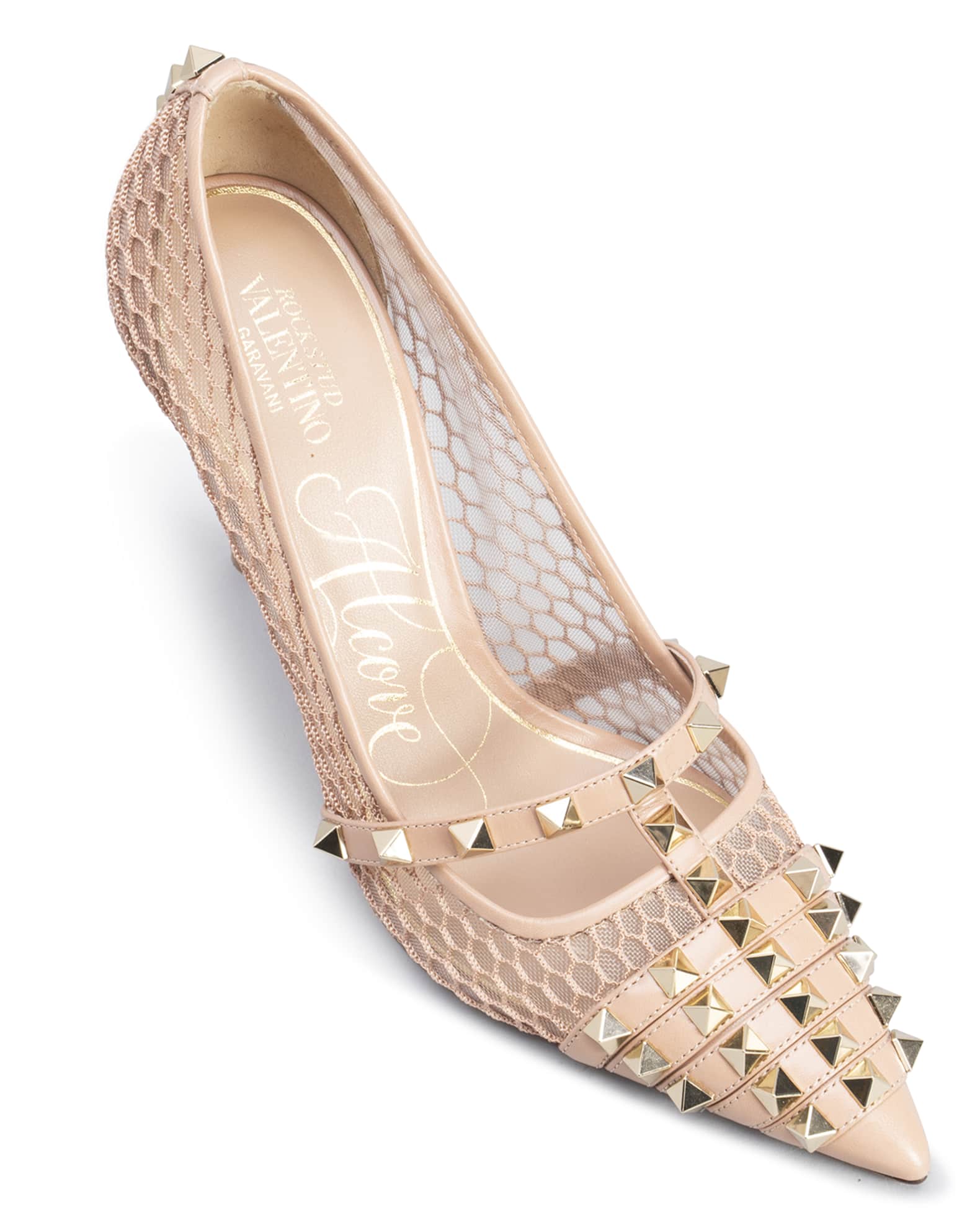 Valentino Garavani Rockstud Fishnet T-Strap Stiletto Pumps | Neiman Marcus