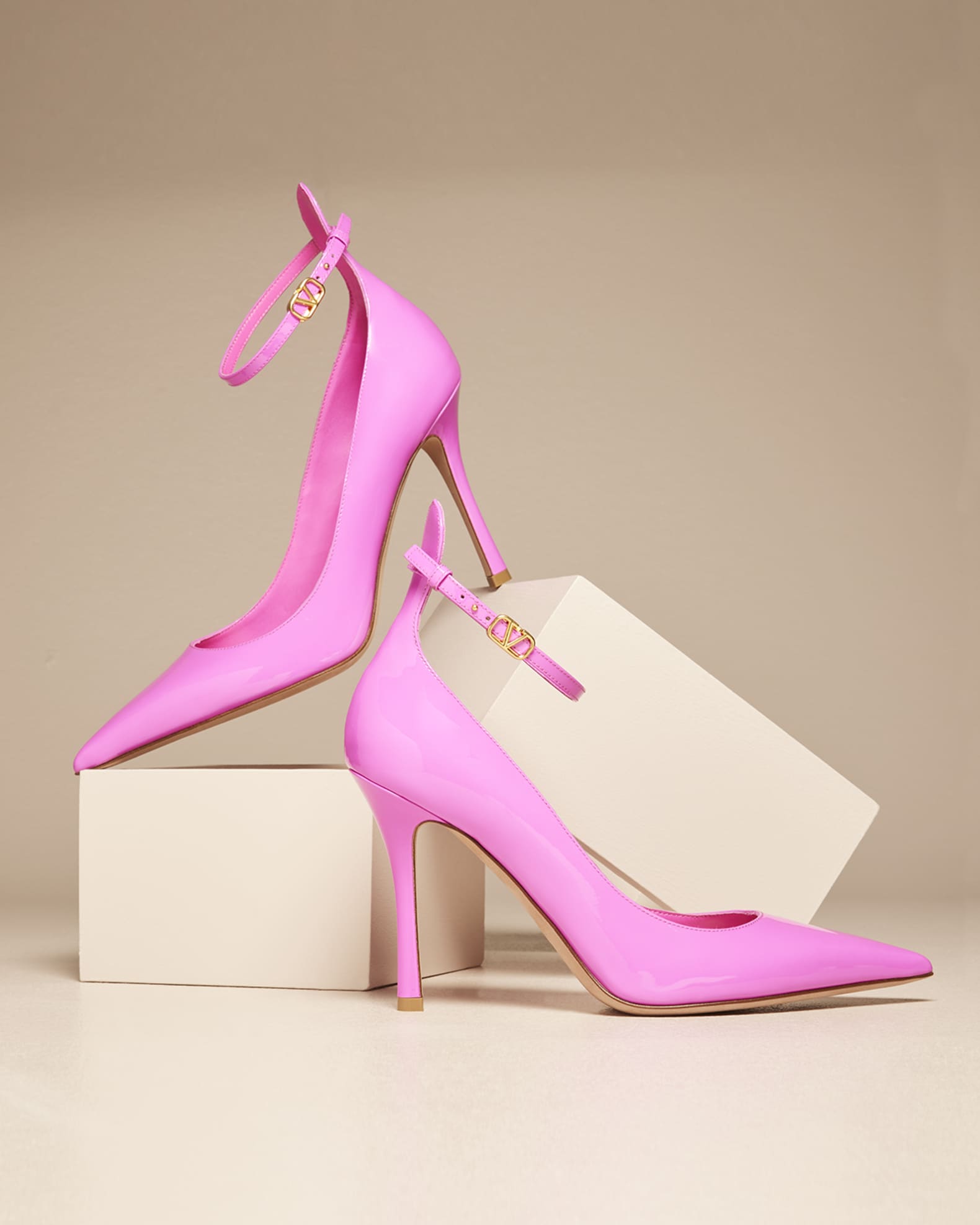 Valentino Garavani Tango Patent V Logo Ankle-Strap Pumps | Neiman Marcus