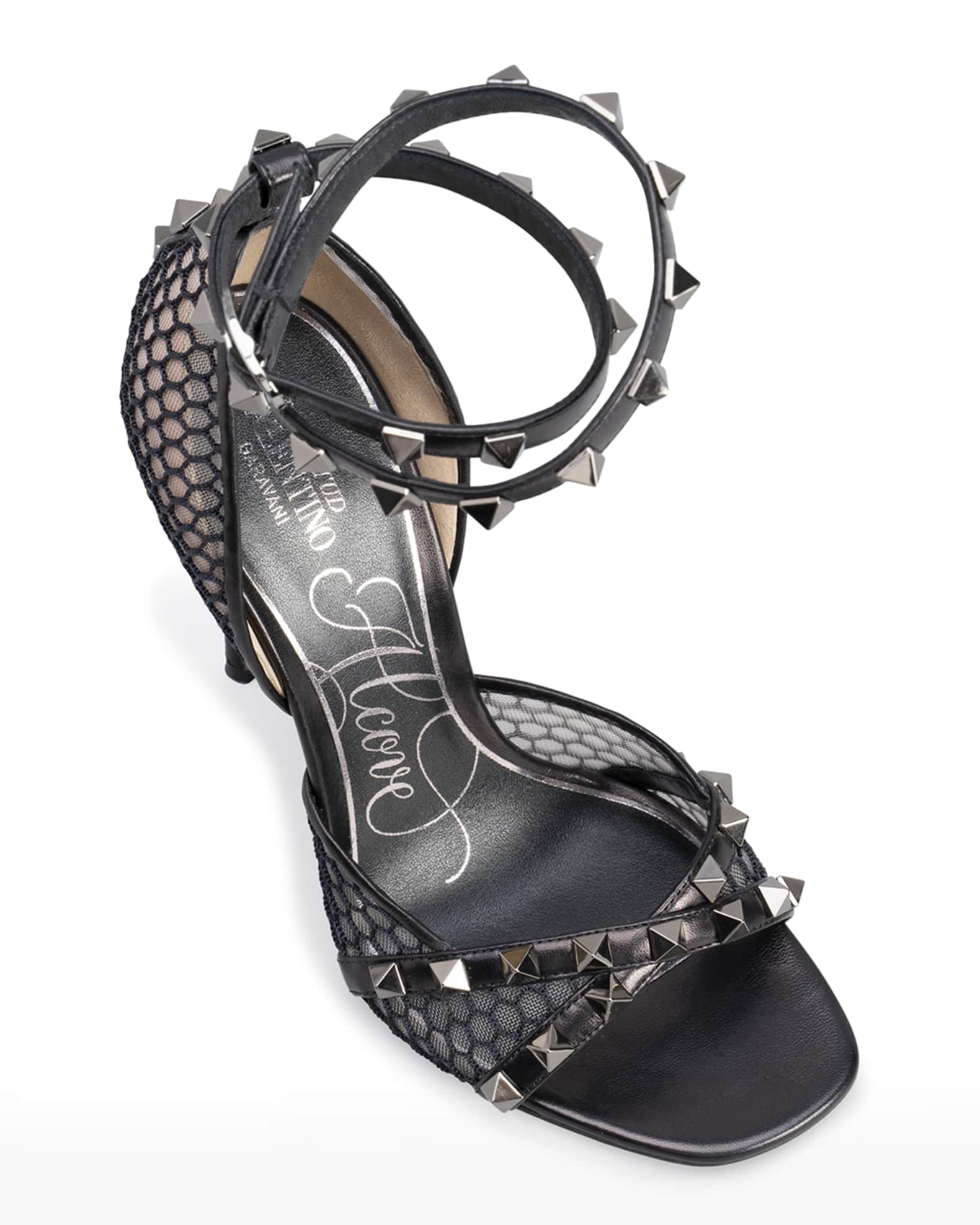 Valentino Garavani Rockstud Fishnet Ankle-Wrap Stiletto Sandals ...