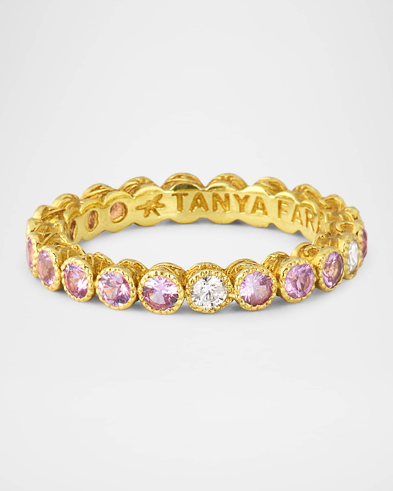 Tanya Farah 18K Yellow Gold Modern Etruscan Pink Sapphire Stack Ring, Size 6.5 | Neiman Marcus