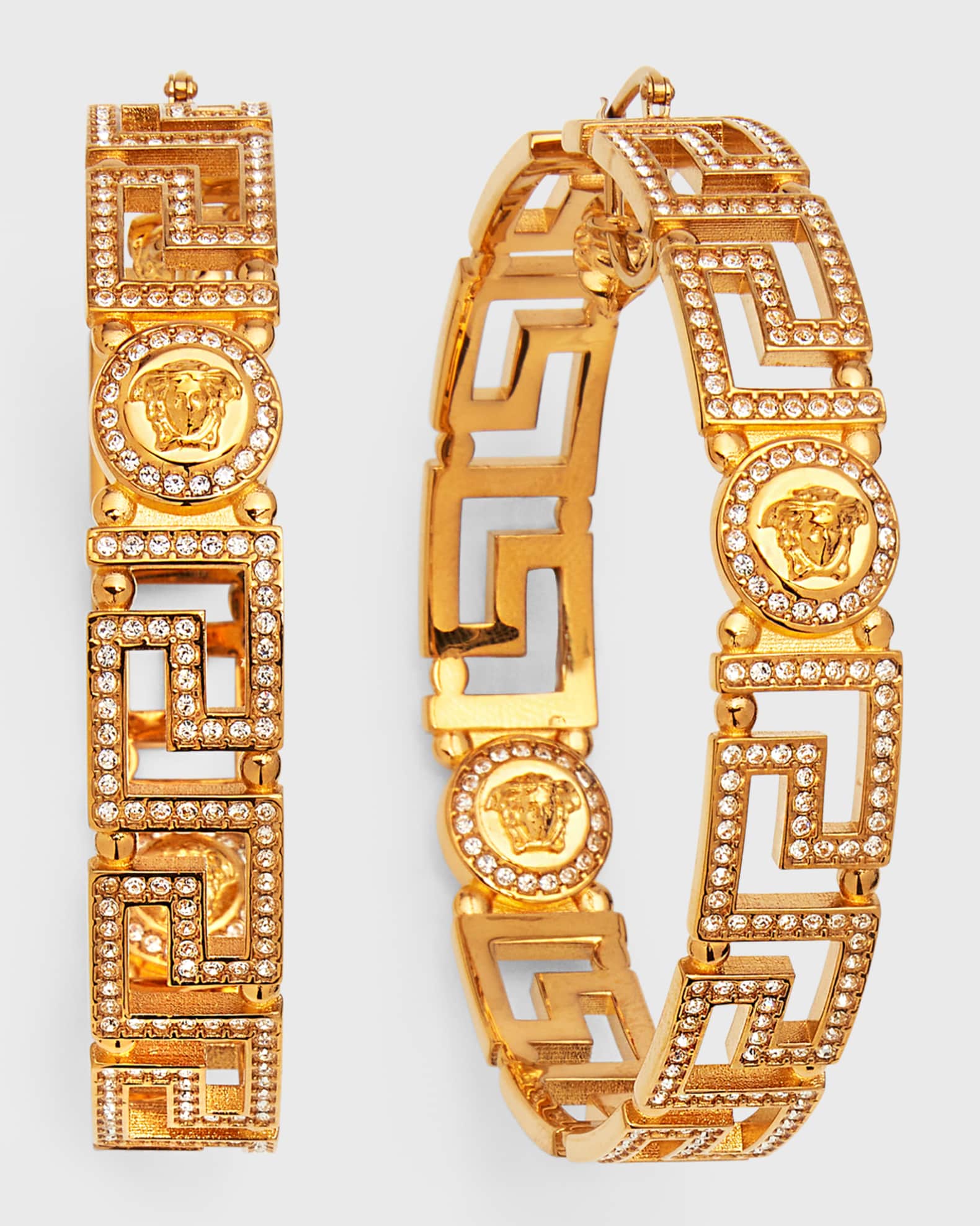 Versace Greca Crystal Hoop Earrings | Neiman Marcus
