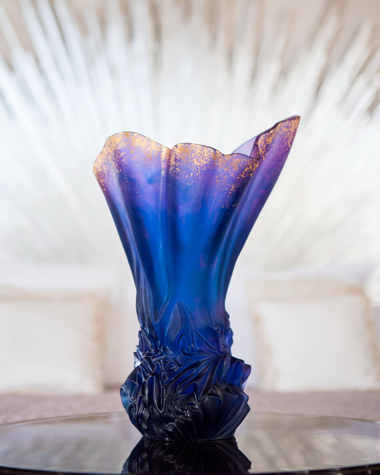 Daum Croisiere Large Midnight Blue Gilded Draped Vase | Neiman Marcus