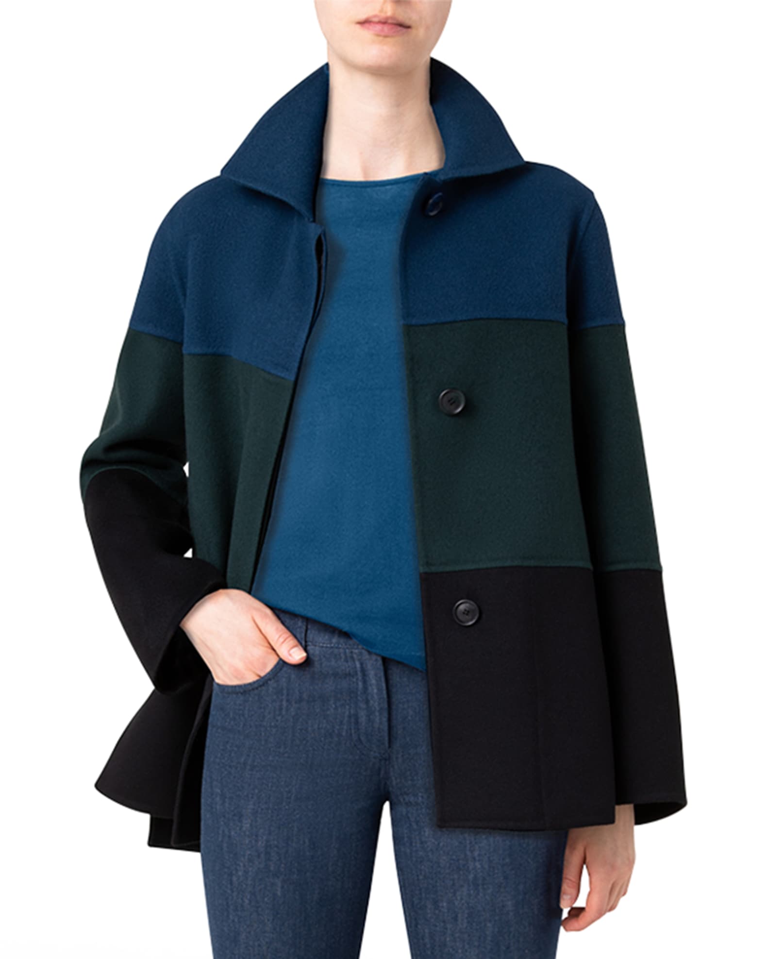 Akris Double-Face Cashmere Colorblock Jacket | Neiman Marcus