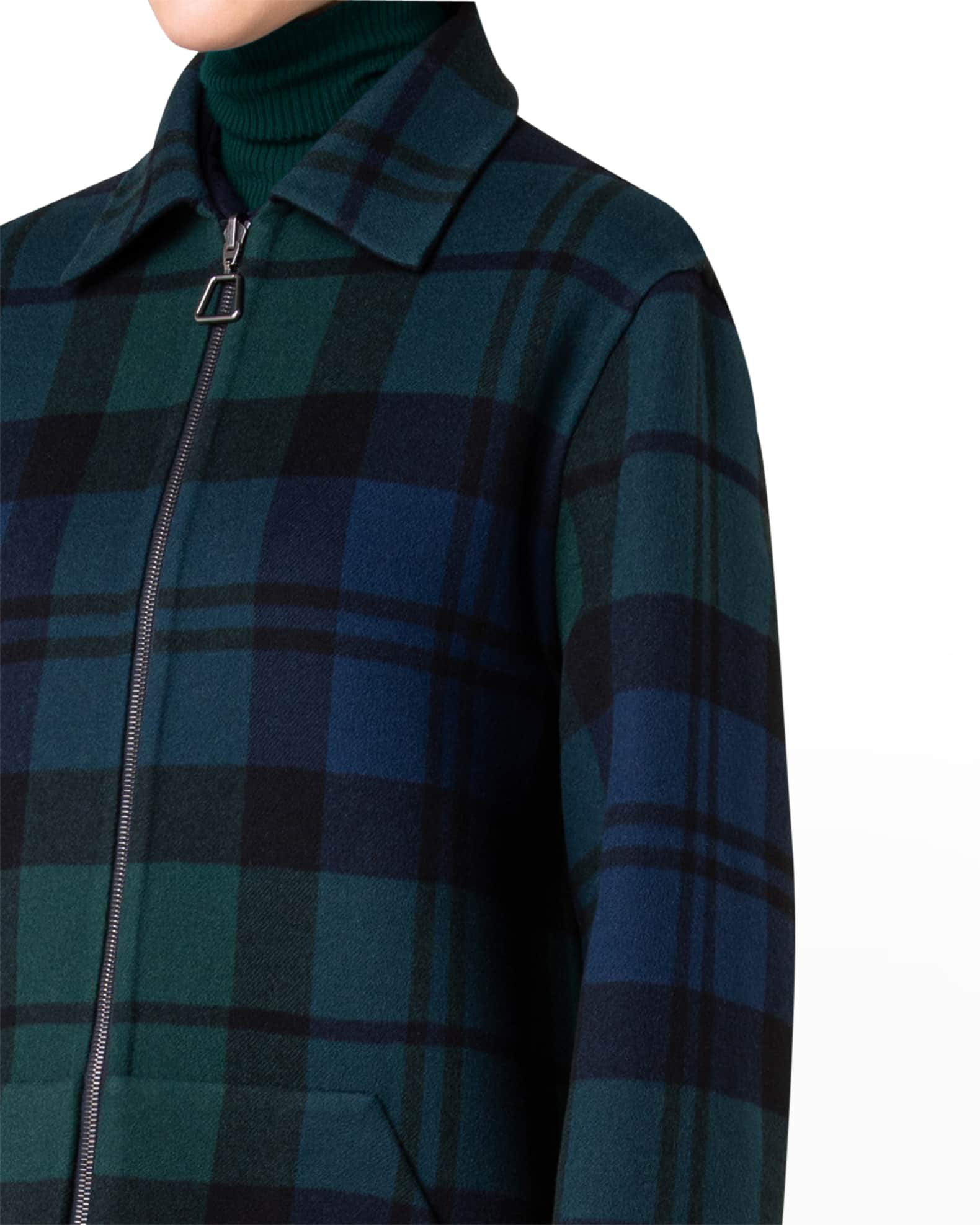 Akris Reversible Double-Face Check Wool Short Coat | Neiman Marcus