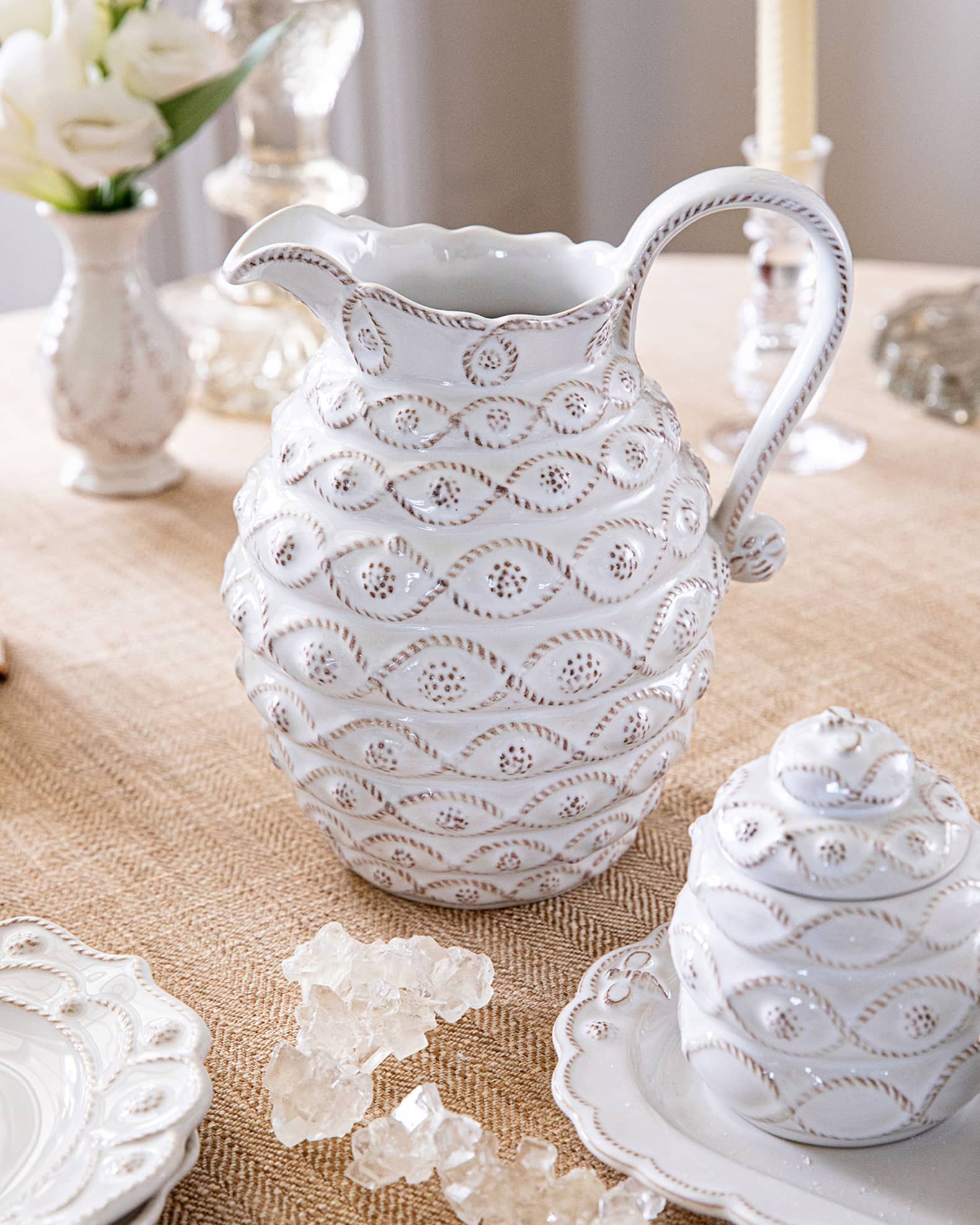 Juliska Jardins du Monde Ceramic Pitcher - Whitewash | Neiman Marcus