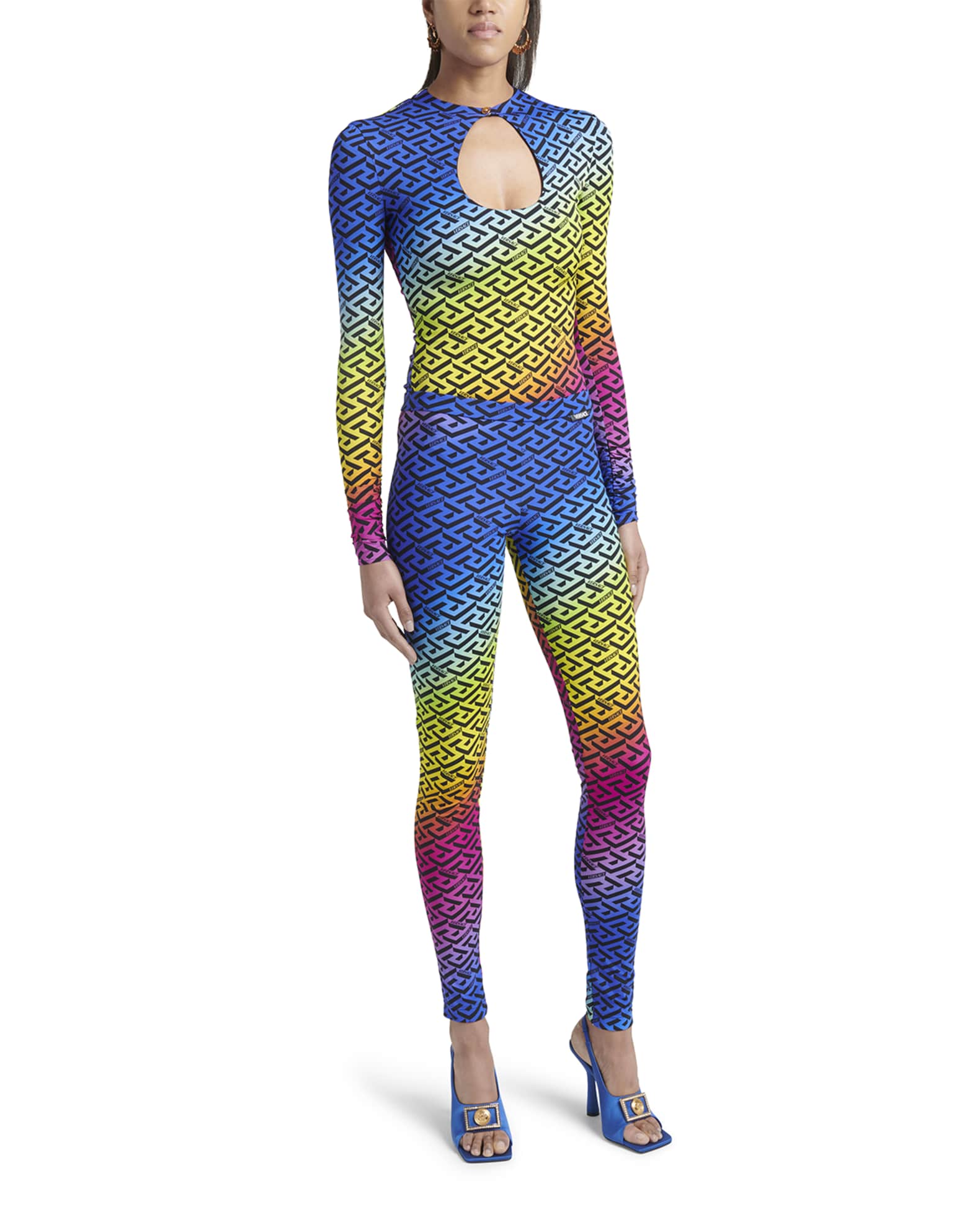 Versace Rainbow Greca Cutout Bodysuit | Neiman Marcus