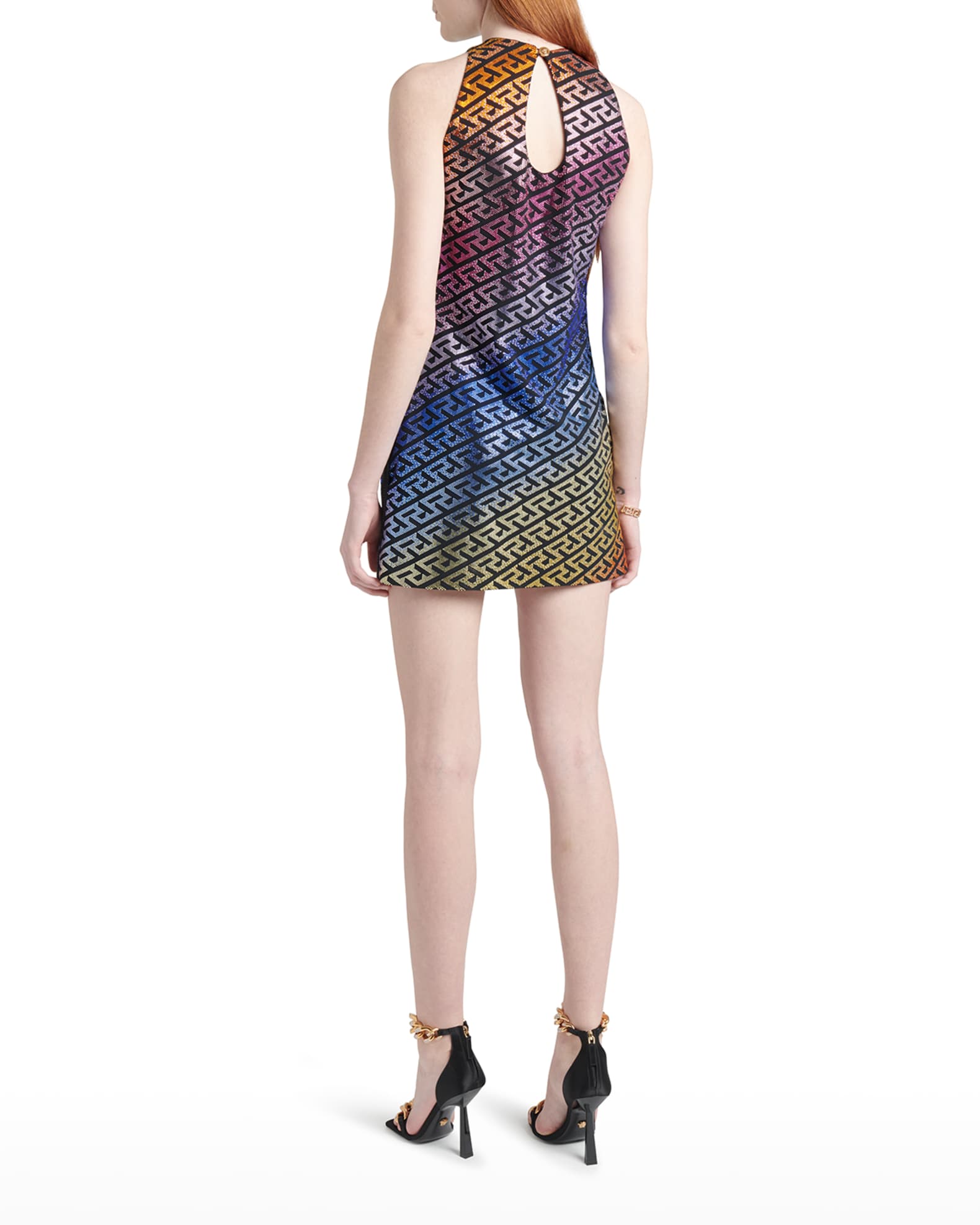 Versace Greca Strass Embellished Mini Dress | Neiman Marcus
