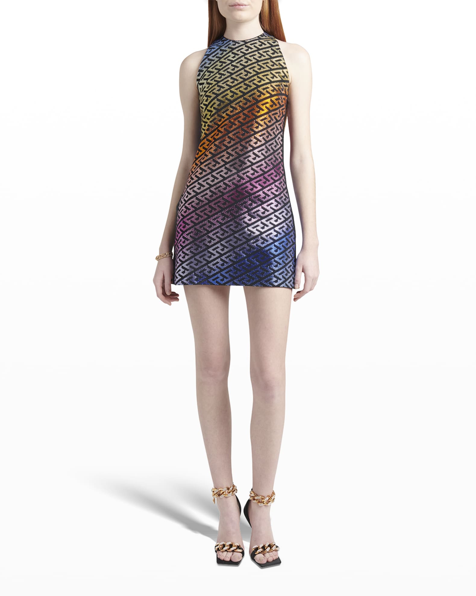 Versace Greca Strass Embellished Mini Dress | Neiman Marcus