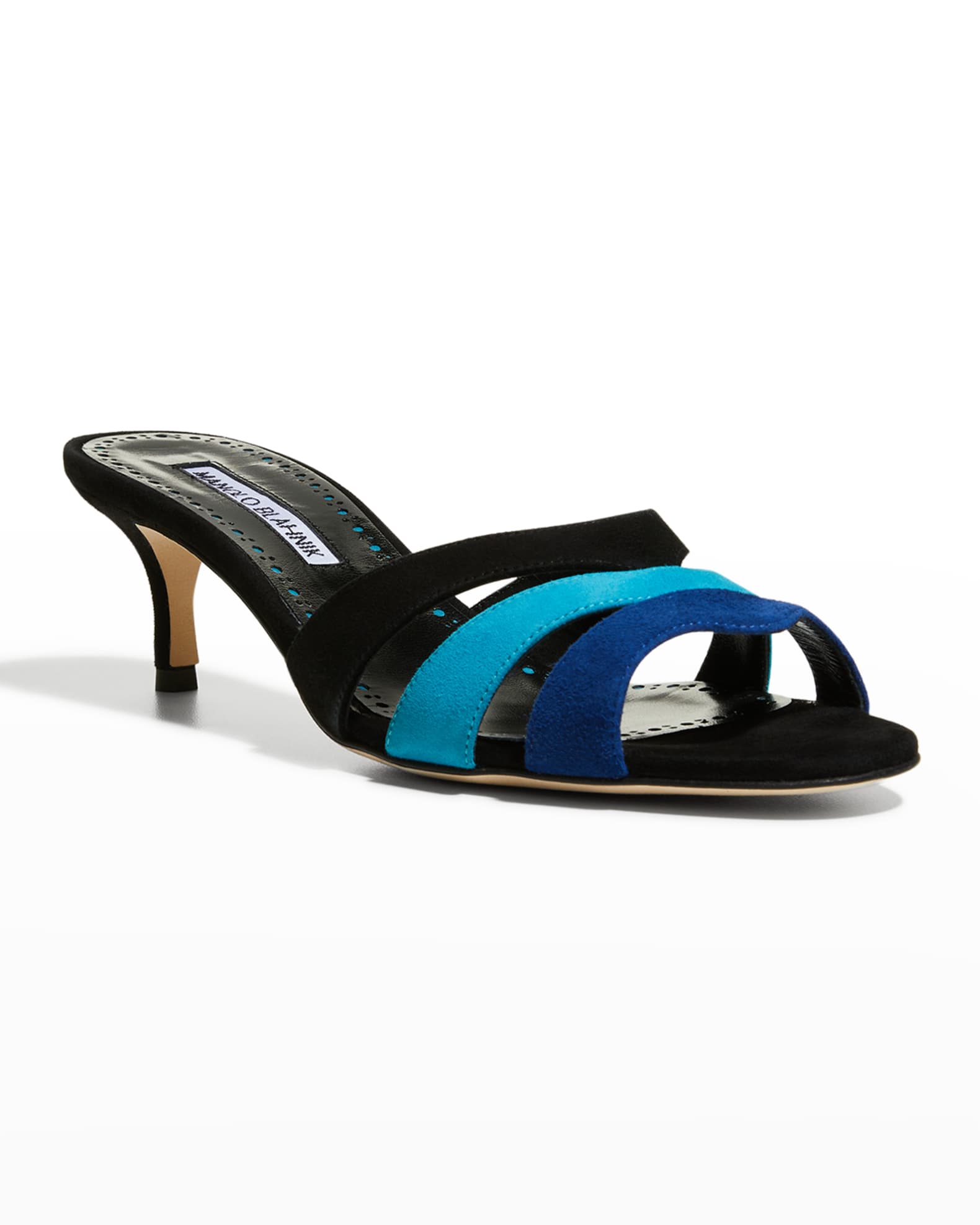 Manolo Blahnik Suspiro Colorblock Suede Mule Sandals | Neiman Marcus