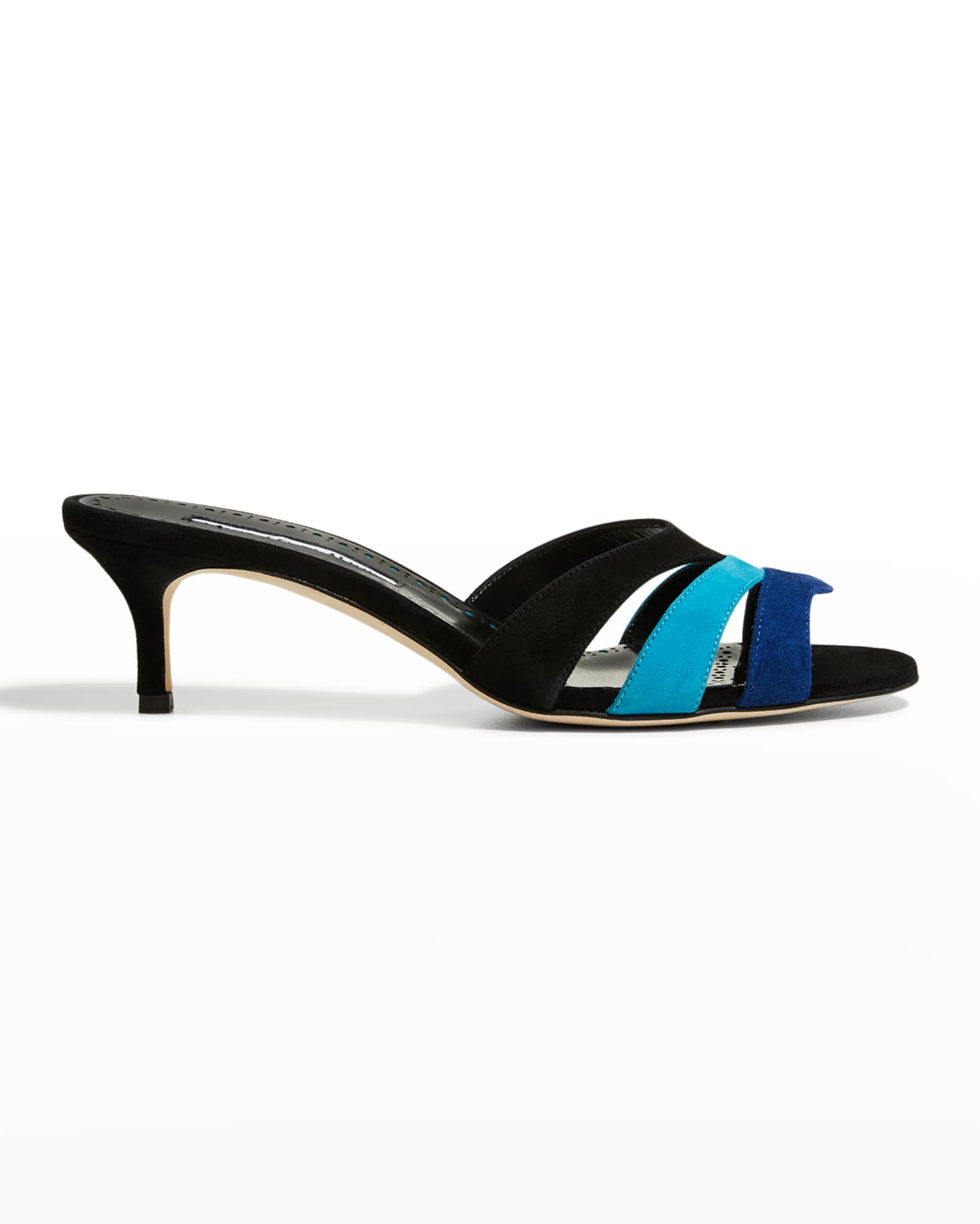 Manolo Blahnik Suspiro Colorblock Suede Mule Sandals | Neiman Marcus