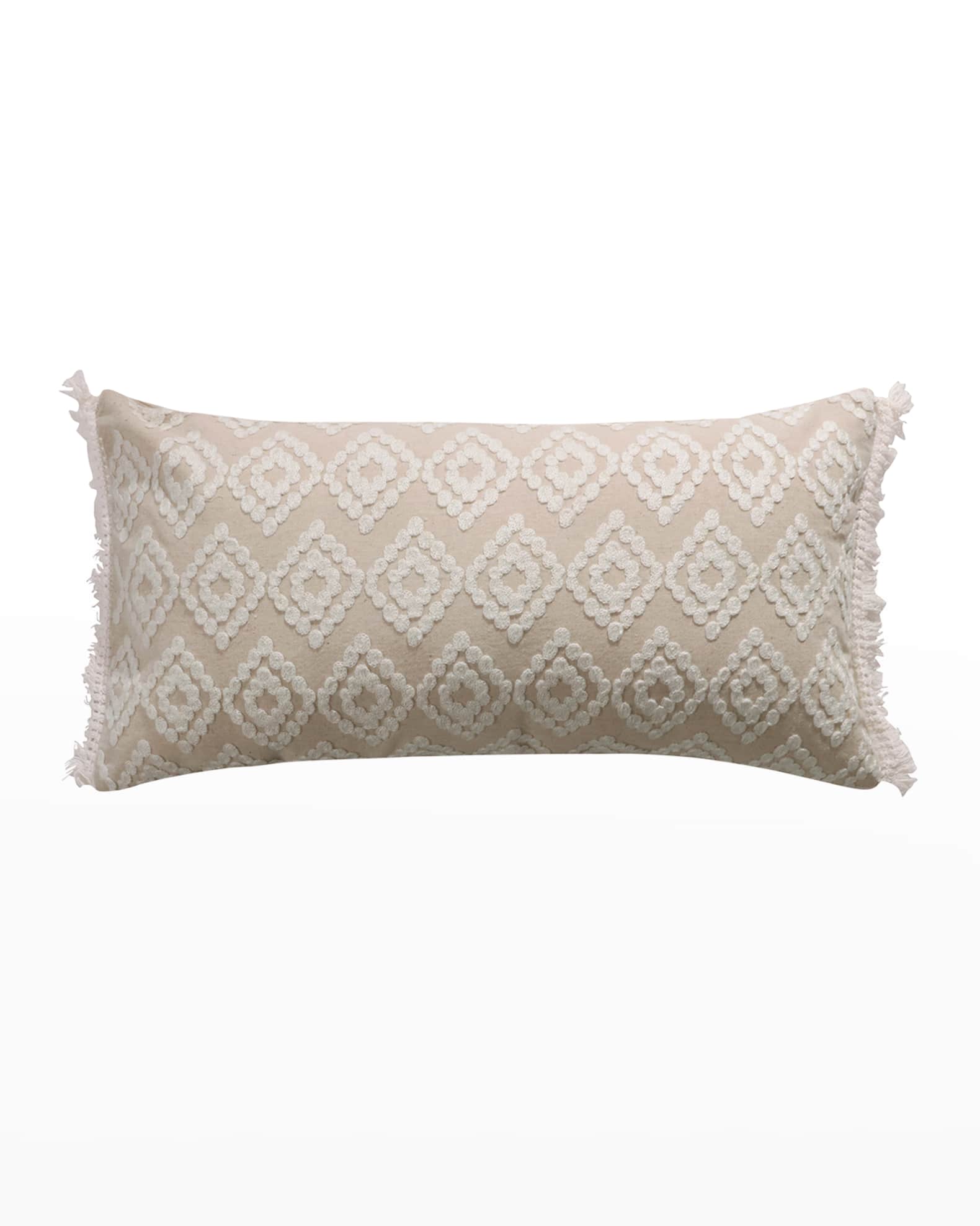 Addie Cream Diamond Fringe Pillow - 12" x 24" | Neiman Marcus