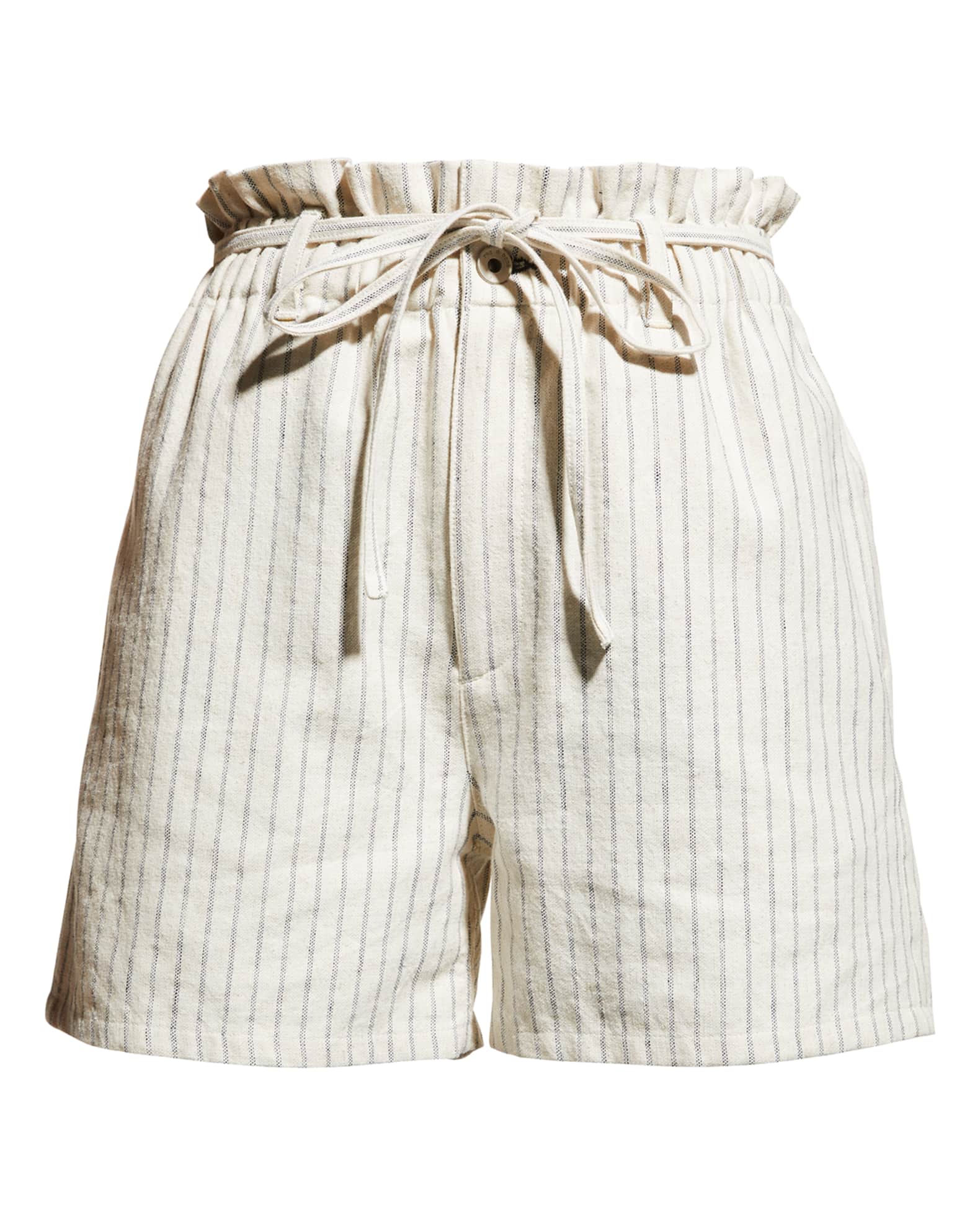 Rag & Bone Pinstripe Cotton Pleated Paper Bag Waist Shorts | Neiman Marcus