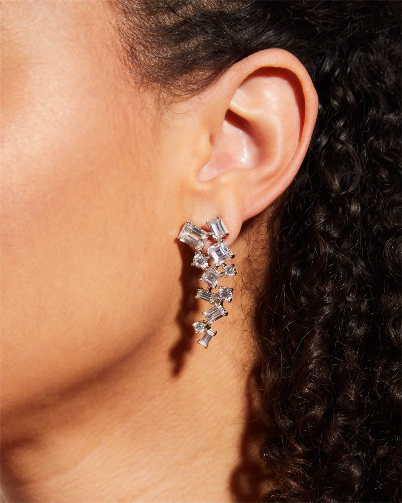 Golconda by Kenneth Jay Lane Emerald, Round and Multi-Shape Scatter Earring Crawlers, 16.0 ...