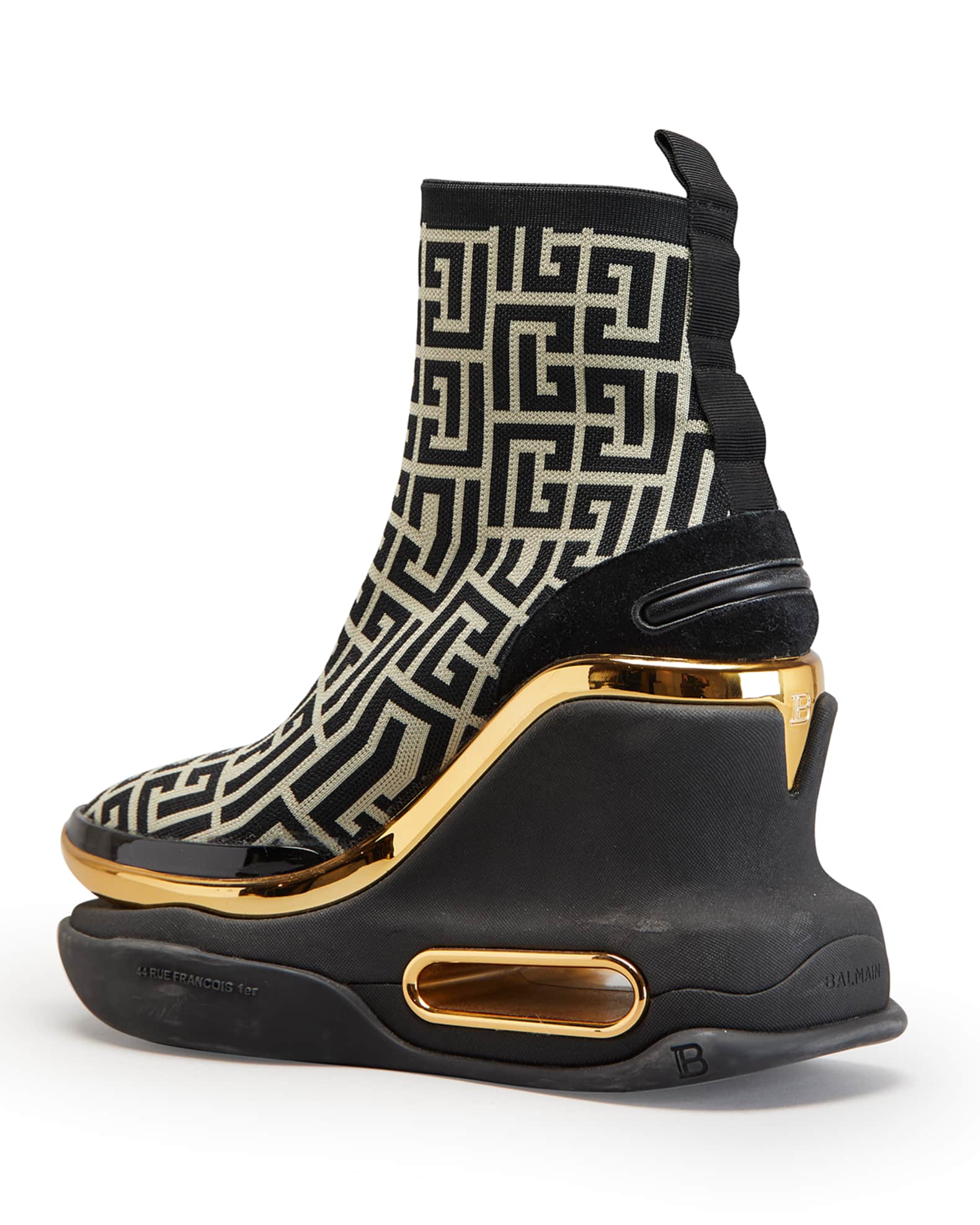 Balmain BBold Knit Monogram Metallic Wedge Sneakers | Neiman Marcus