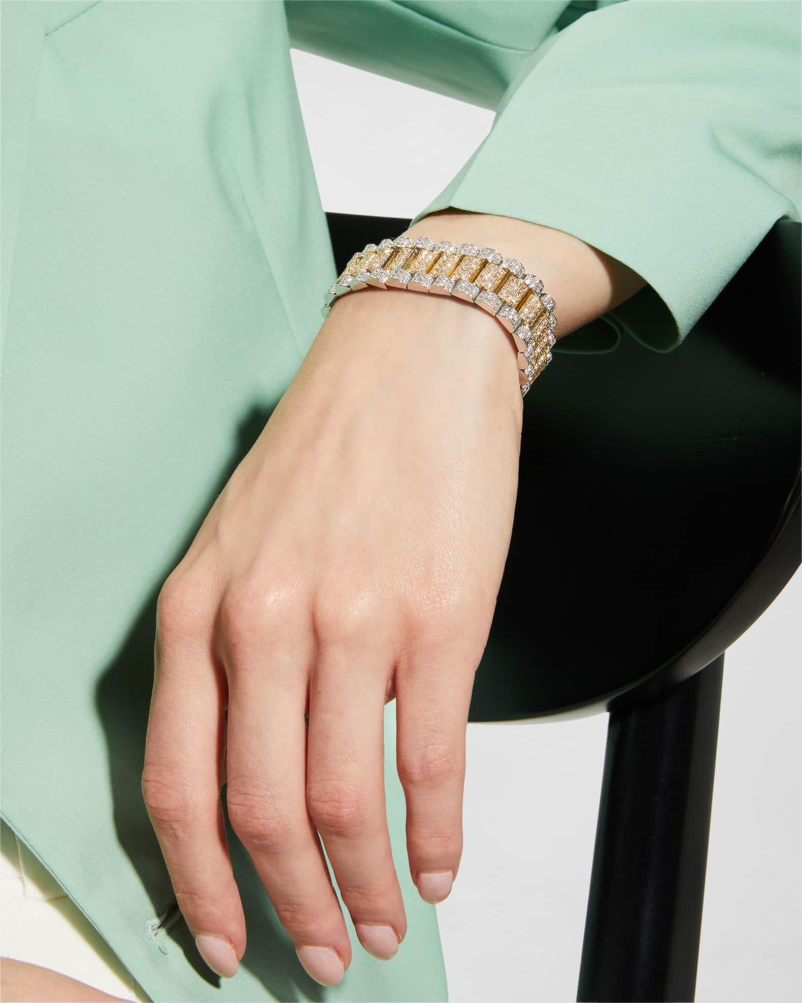 Heera Moti White and Yellow Gold Pave Diamond Link Bracelet | Neiman Marcus