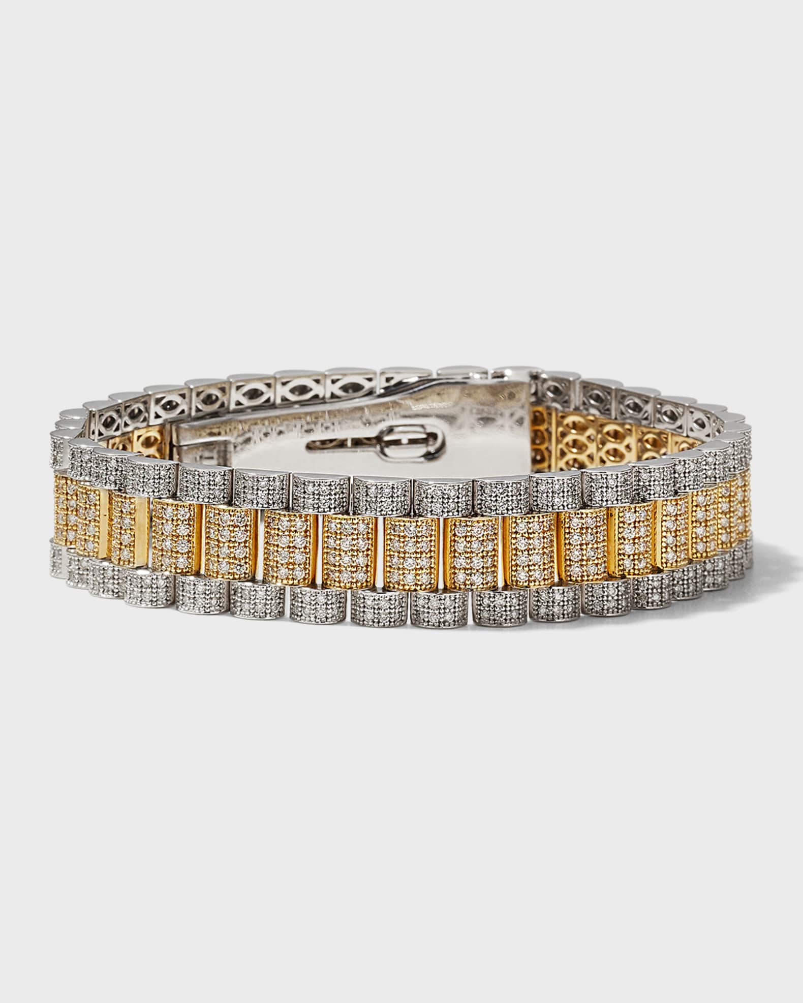Heera Moti White and Yellow Gold Pave Diamond Link Bracelet | Neiman Marcus