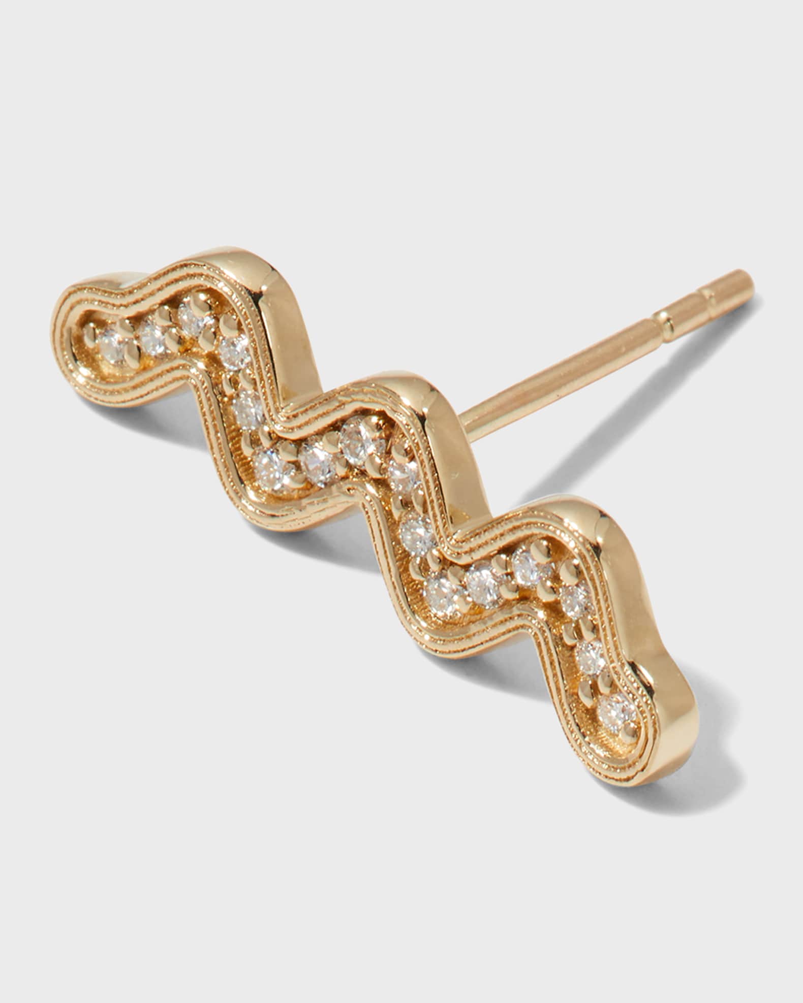 Sydney Evan Wavy Bar Ear Climber with Diamonds, Single | Neiman Marcus