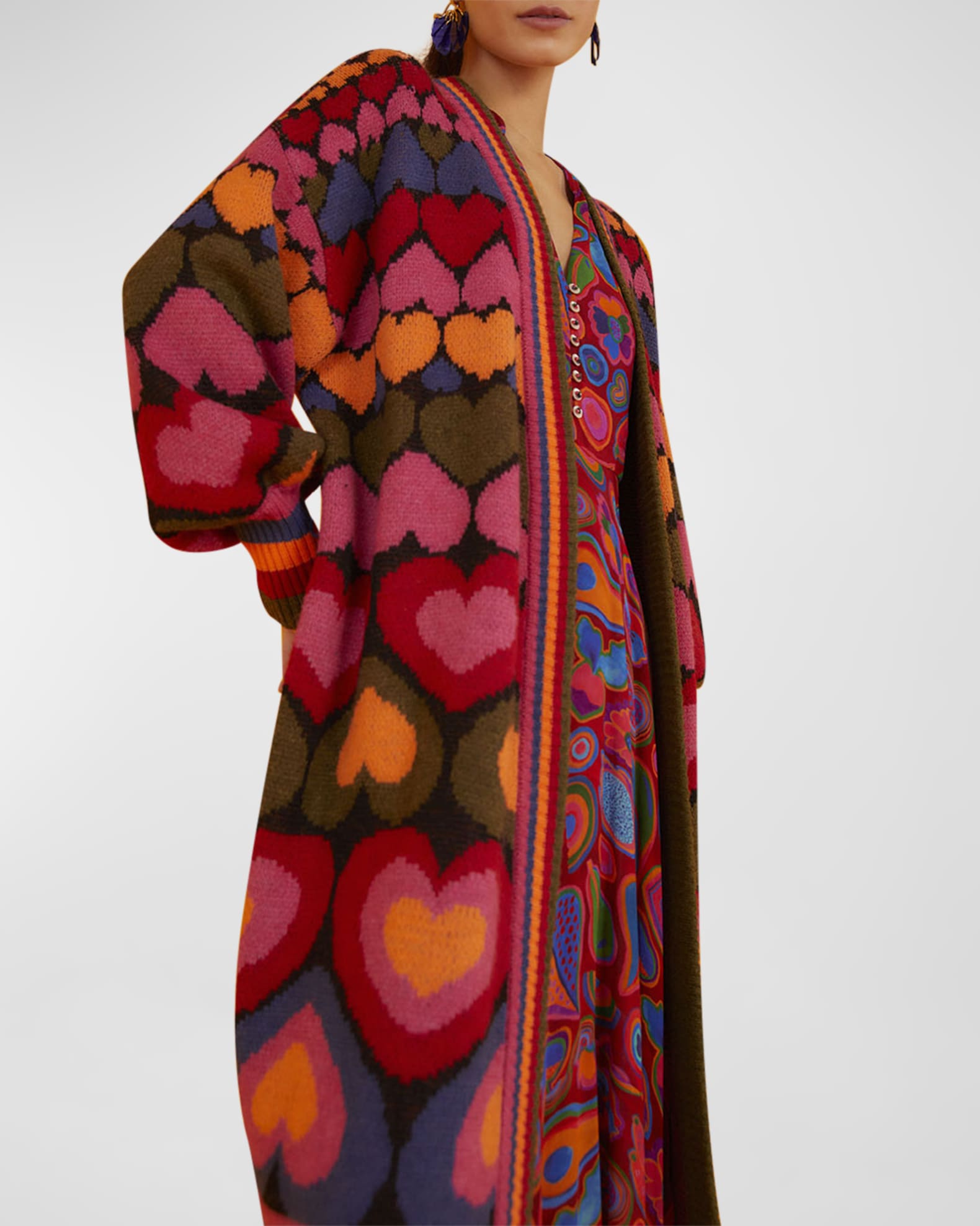 Farm Rio Full of Hearts Belted Midi Cardigan | Neiman Marcus