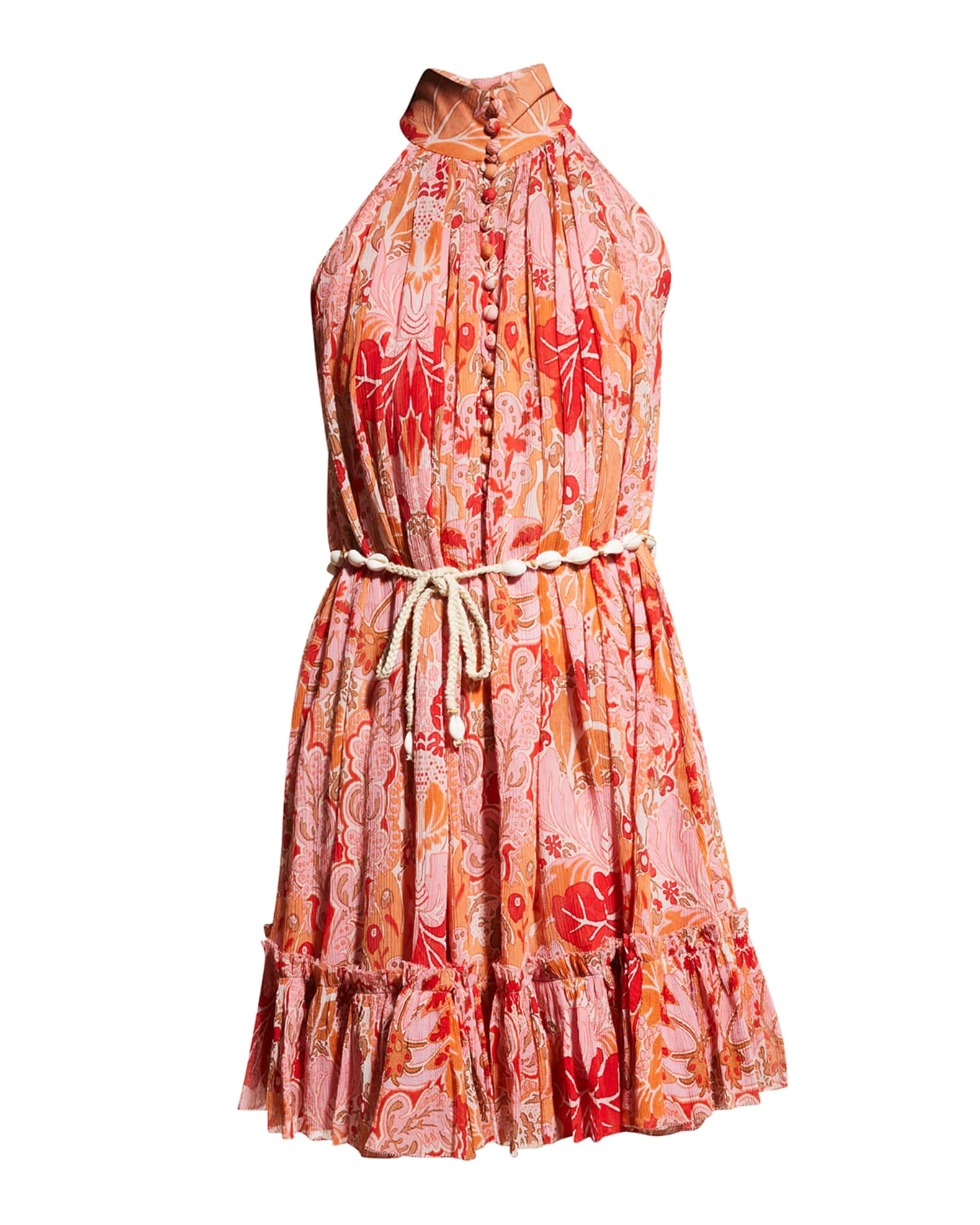 Zimmermann Violet Mini Button-Front Halter Dress | Neiman Marcus