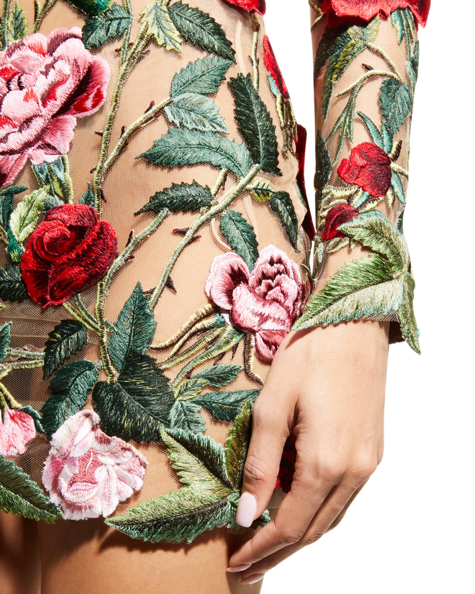 Oscar De La Renta Floral Embroidered Mesh Mini Dress Neiman Marcus