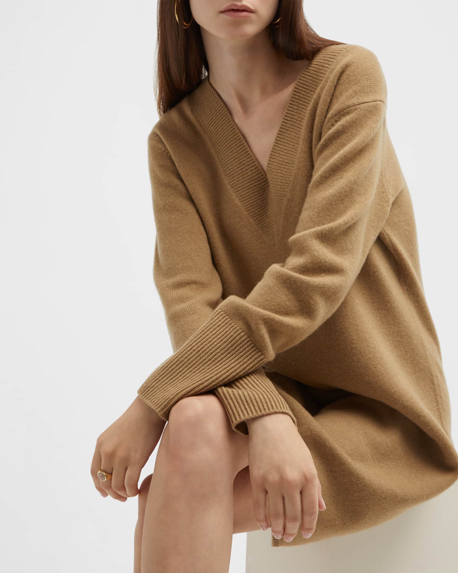 Vince Short V-Neck Wool Sweater Dress | Neiman Marcus