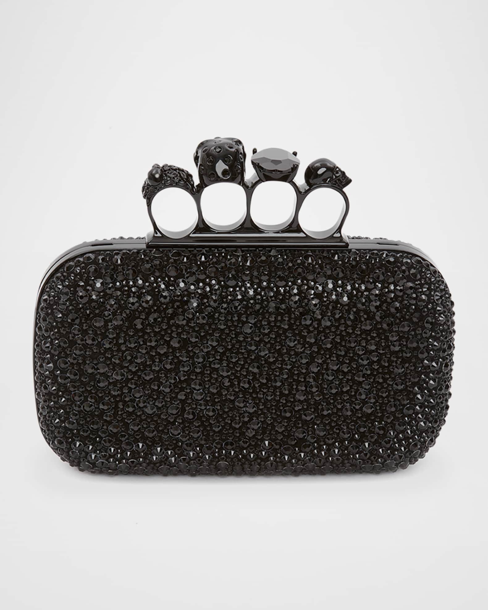 McQueen Skull Four-Ring Spike Crystal Clutch Bag | Neiman Marcus