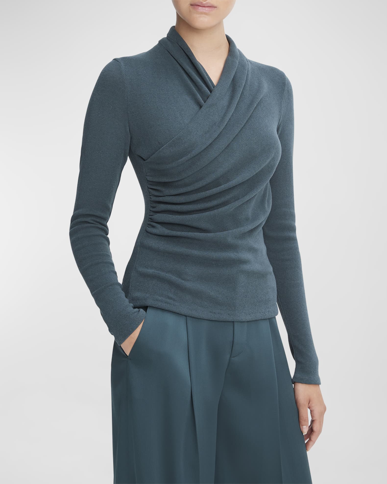 Vince Long-Sleeve Fixed Wrap Top | Neiman Marcus