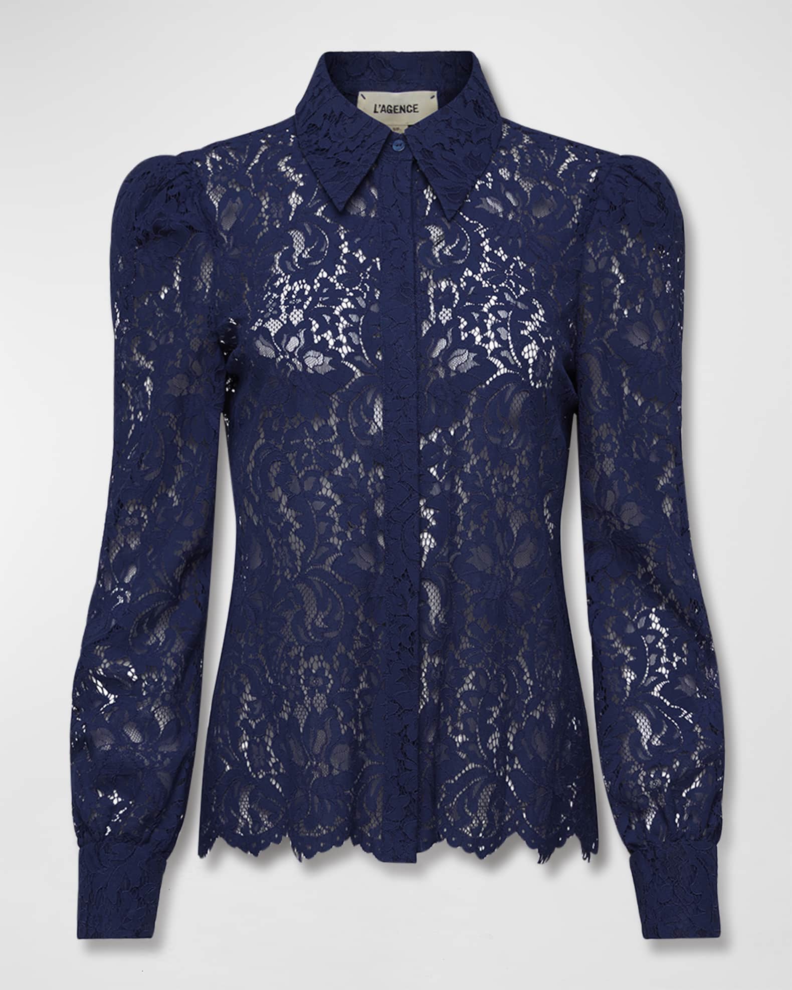 L'Agence Jenica Lace Long-Puffed Sleeve Blouse | Neiman Marcus
