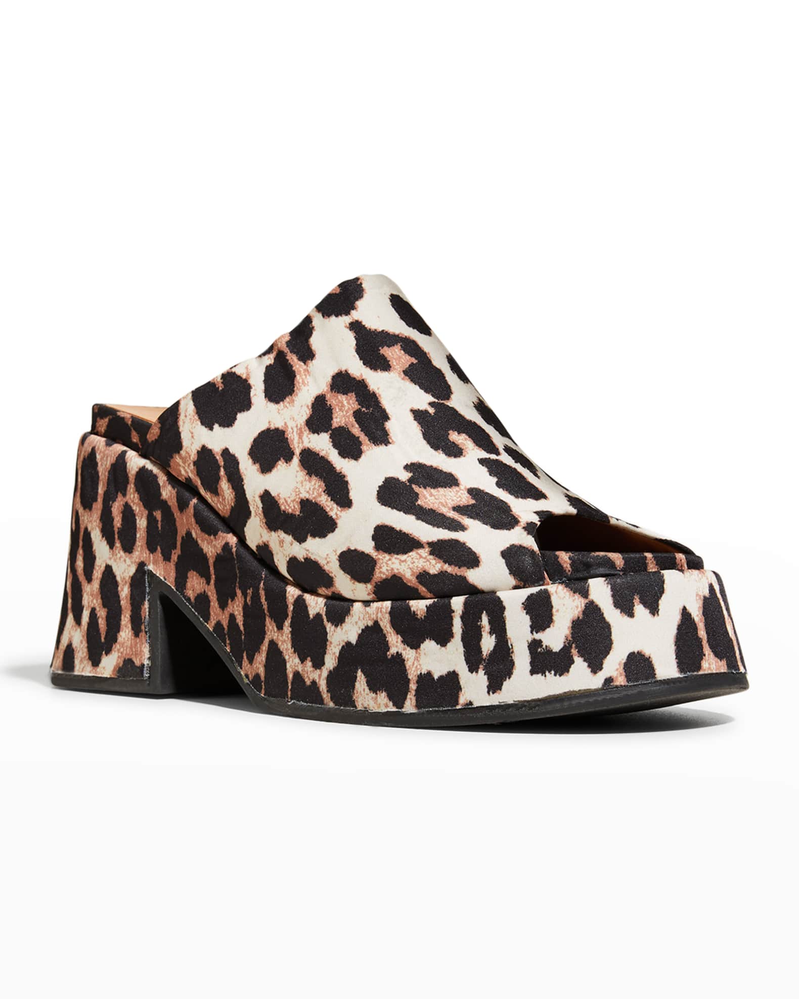 Ganni Retro Leopard-Print Platform Mules | Neiman Marcus