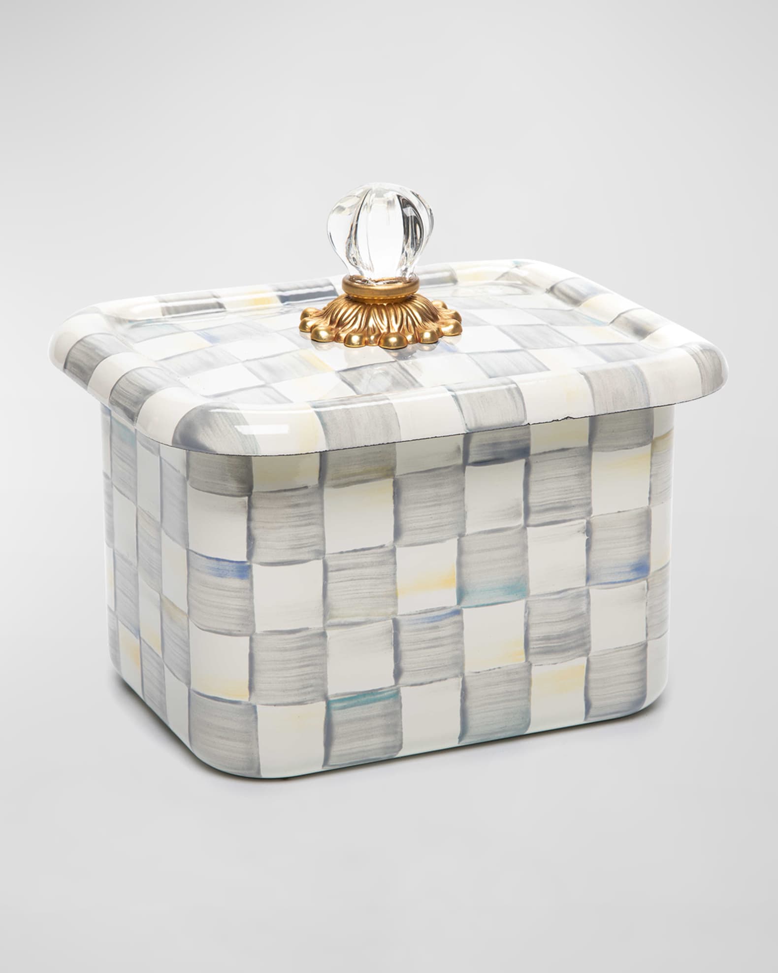MacKenzie-Childs 7.5" Sterling Check Enamel Recipe Box | Neiman Marcus