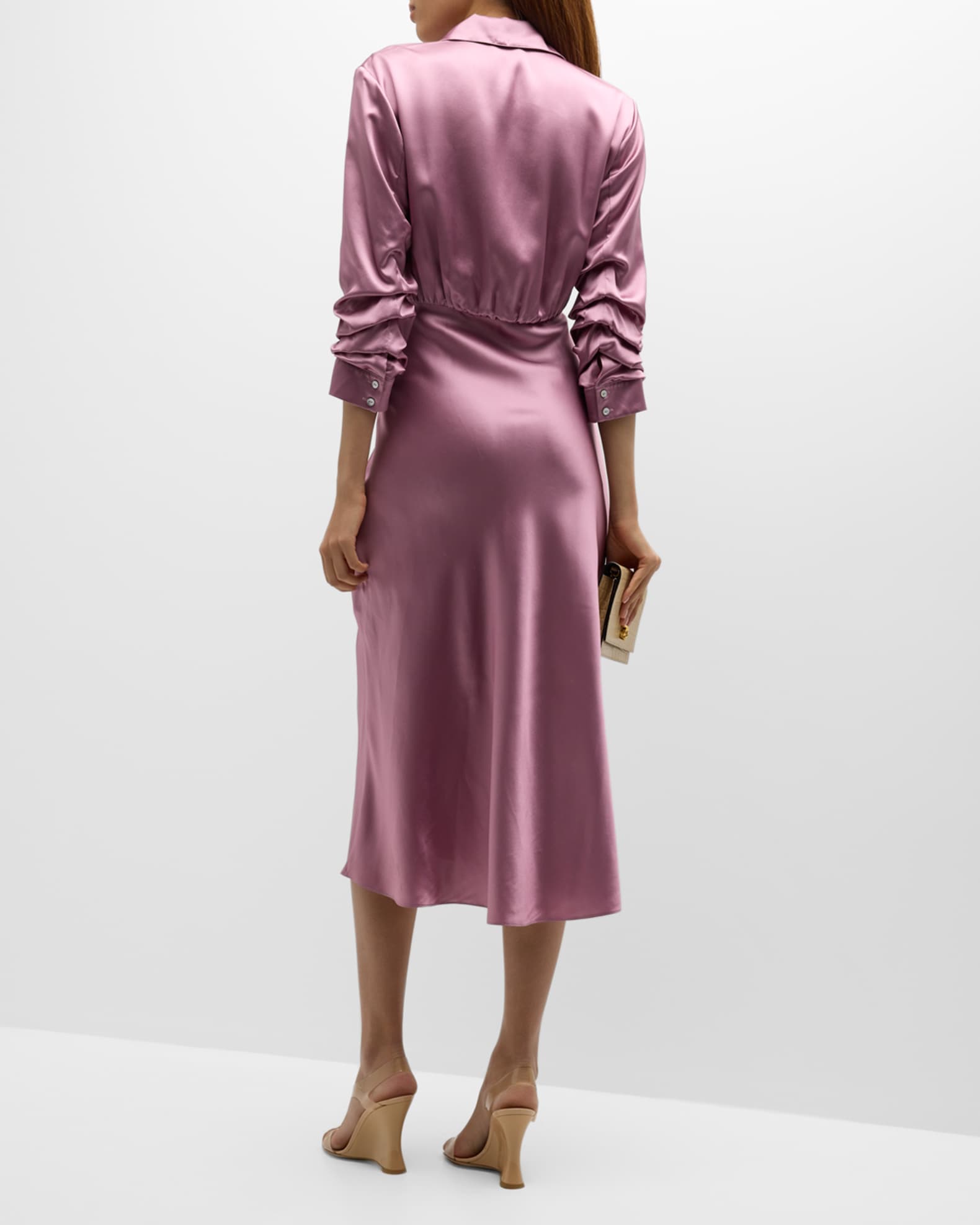 Cinq a Sept Jacey Silk Charmeuse Midi Wrap Shirtdress | Neiman Marcus