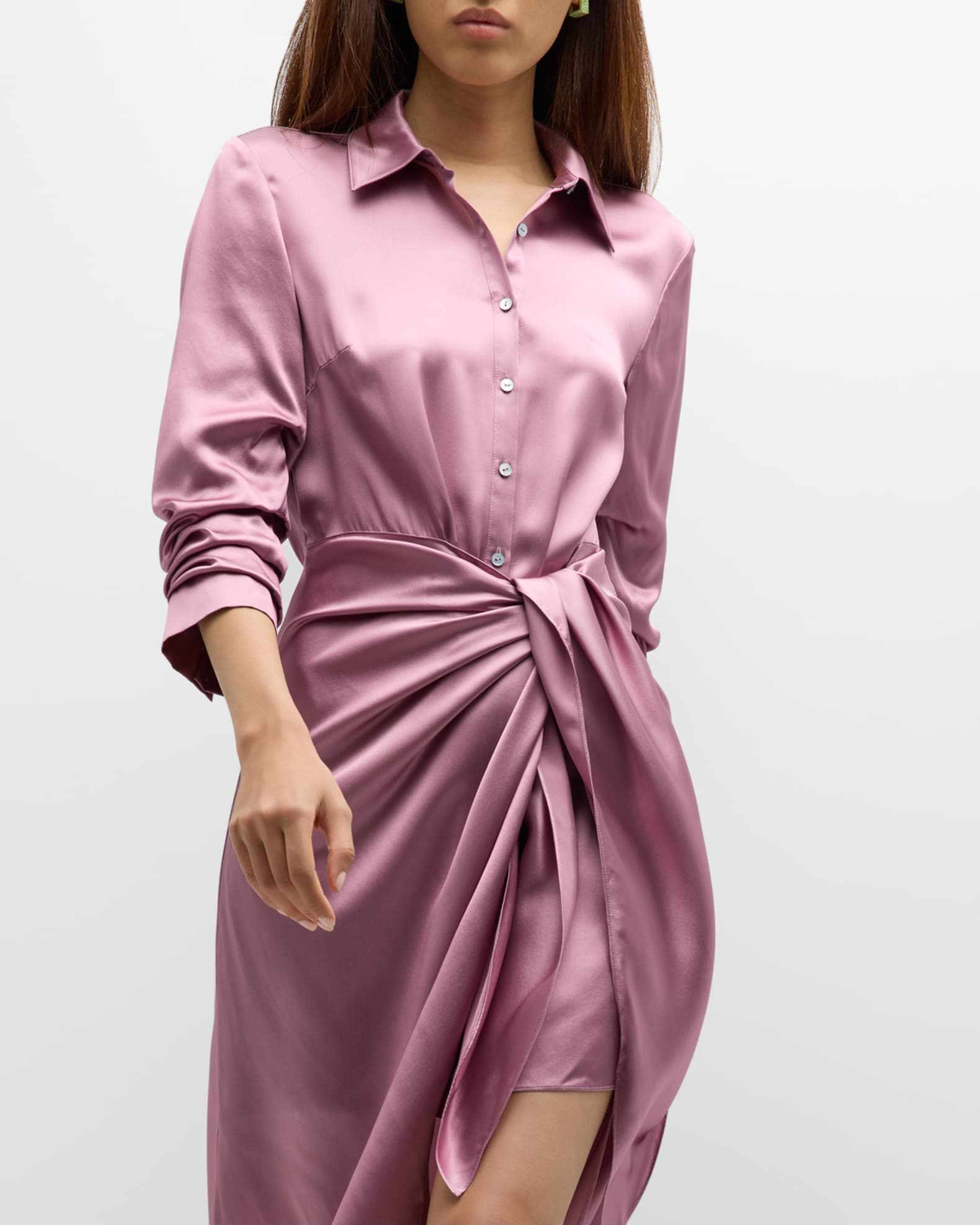 Cinq a Sept Jacey Silk Charmeuse Midi Wrap Shirtdress | Neiman Marcus