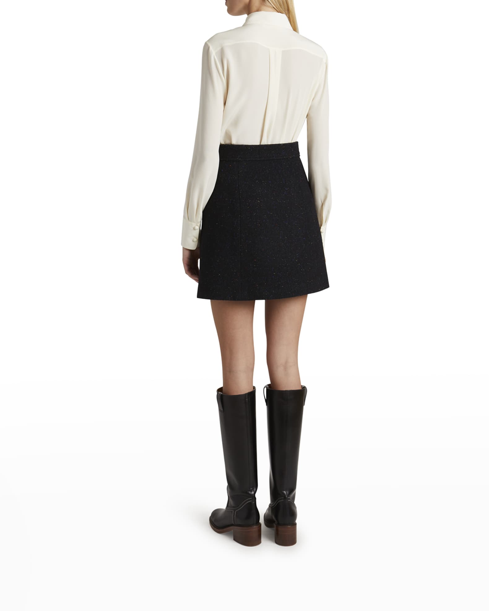 Chloe Speckled Button-Front A-Line Mini Skirt | Neiman Marcus
