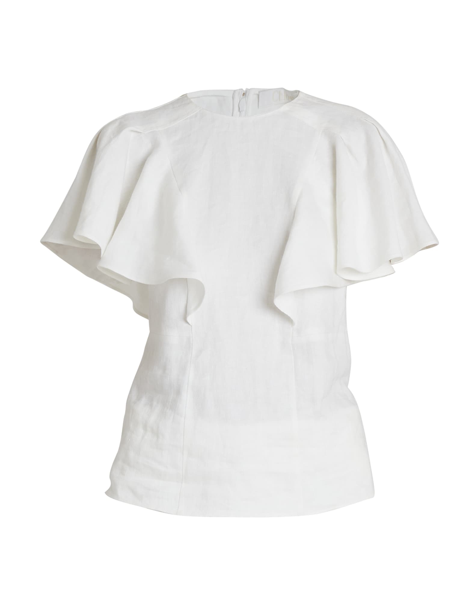 Chloe Flutter-Sleeve Linen Top | Neiman Marcus