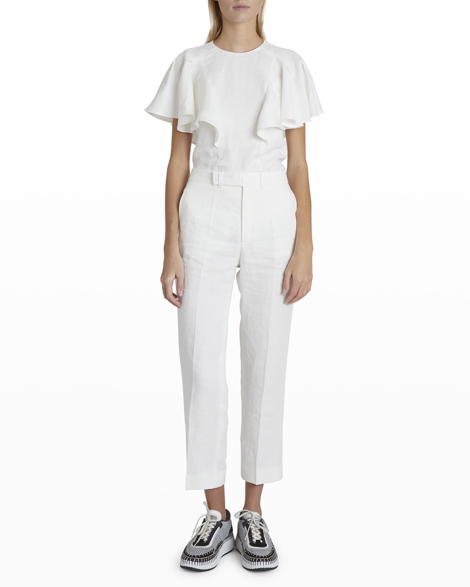 Chloe Flutter-Sleeve Linen Top | Neiman Marcus