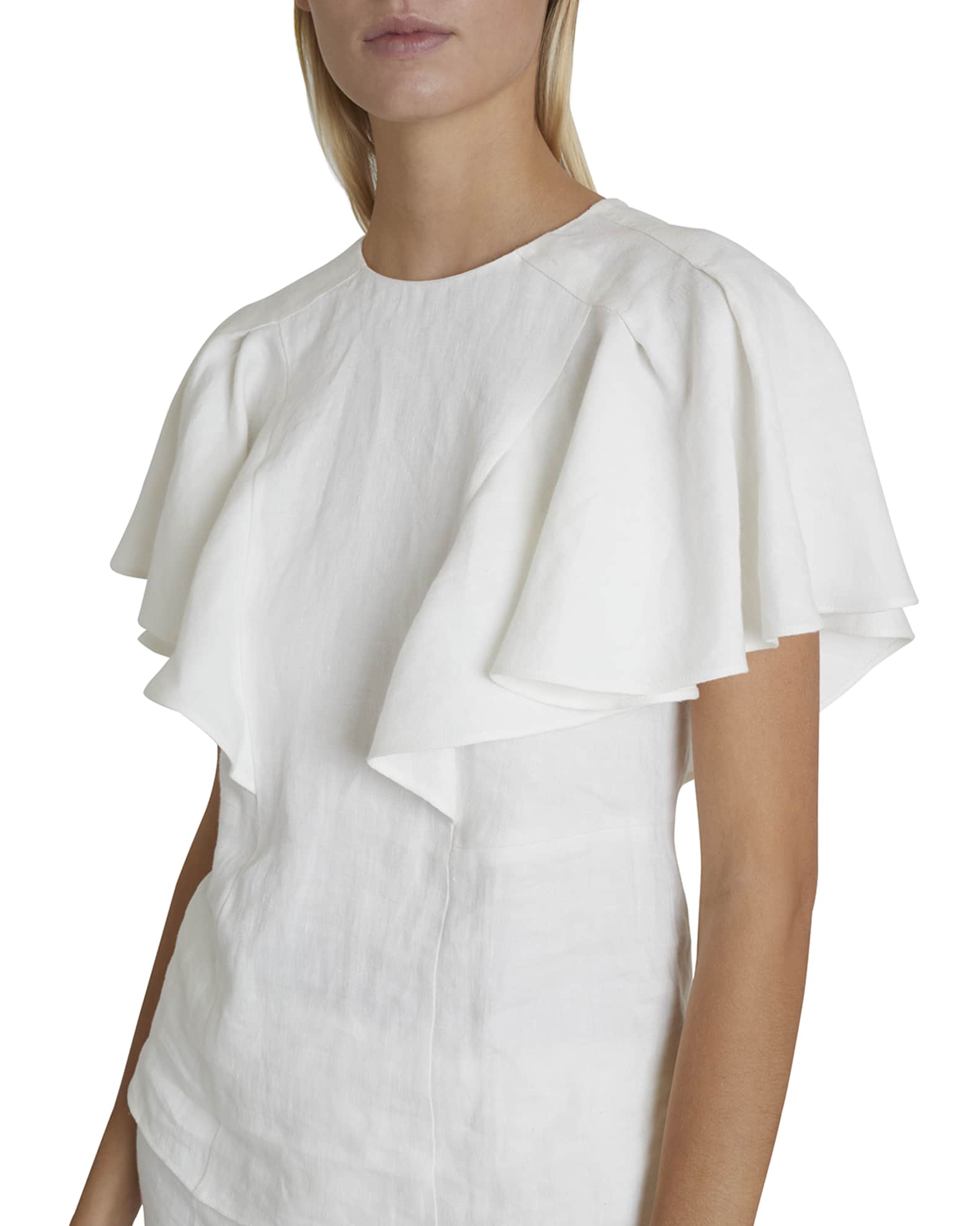 Chloe Flutter-Sleeve Linen Top | Neiman Marcus