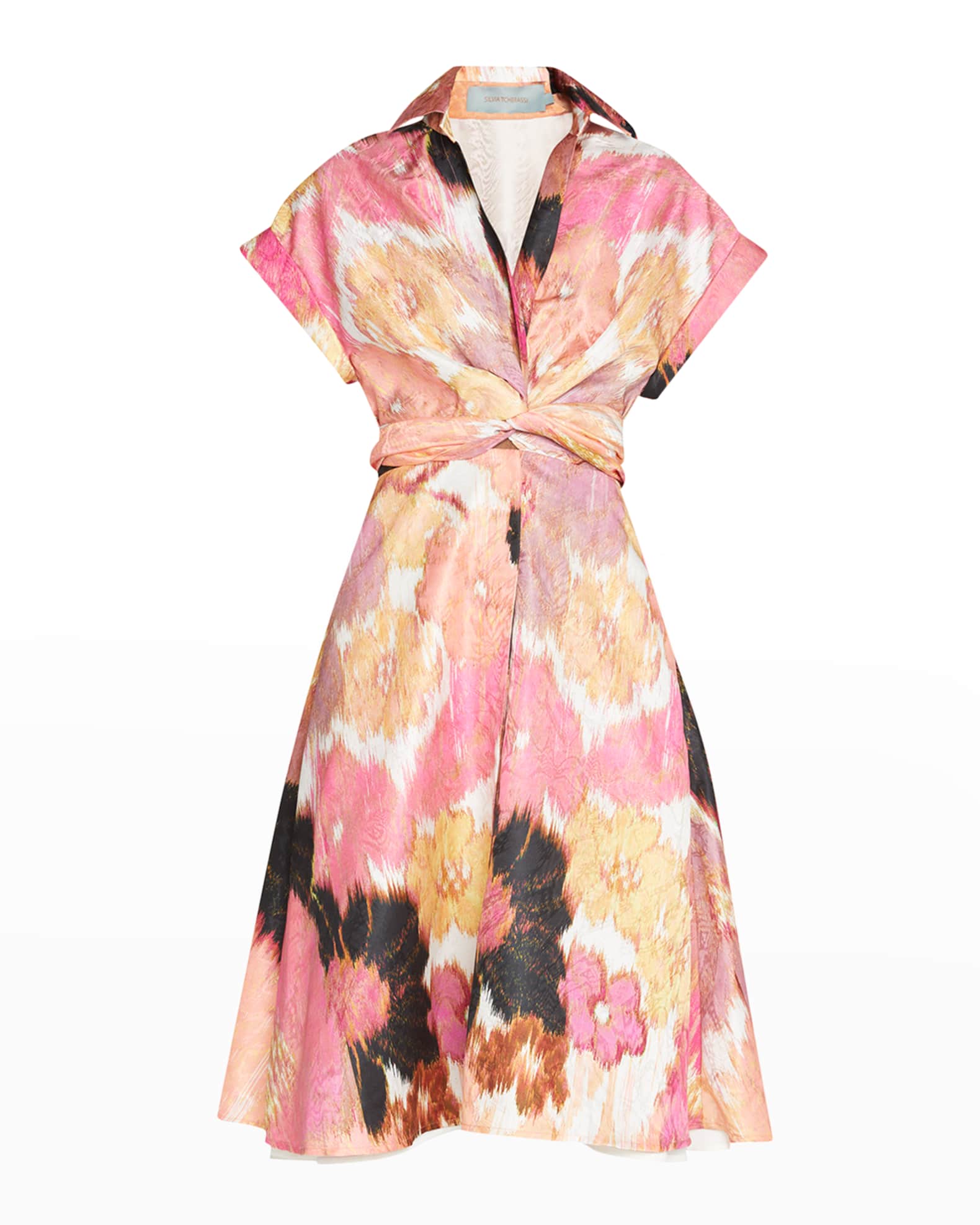 Silvia Tcherassi Paloma Floral Jacquard Twist Wrap Midi Shirtdress