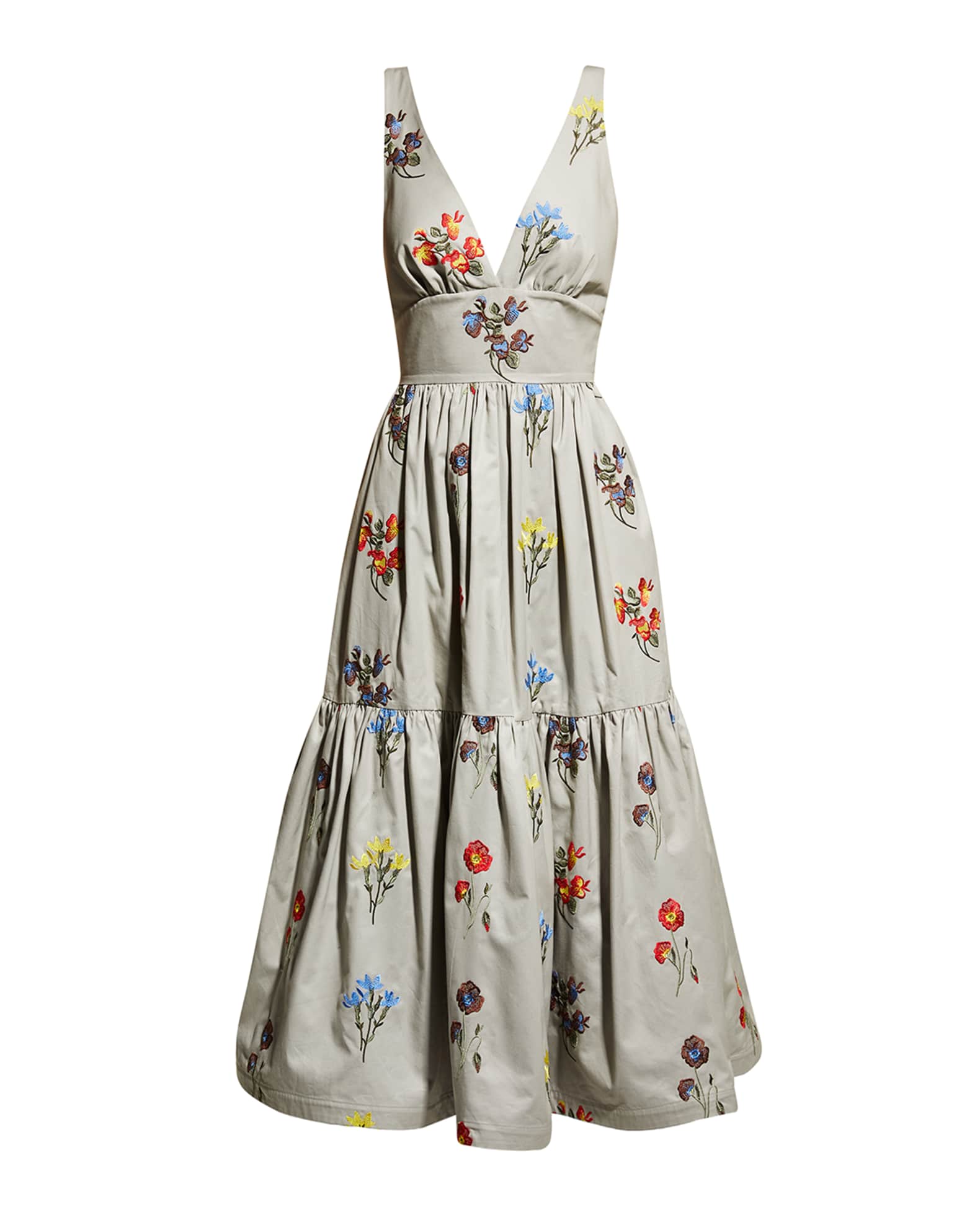 Silvia Tcherassi Dorotea Floral Embroidered Tiered Midi Dress Neiman