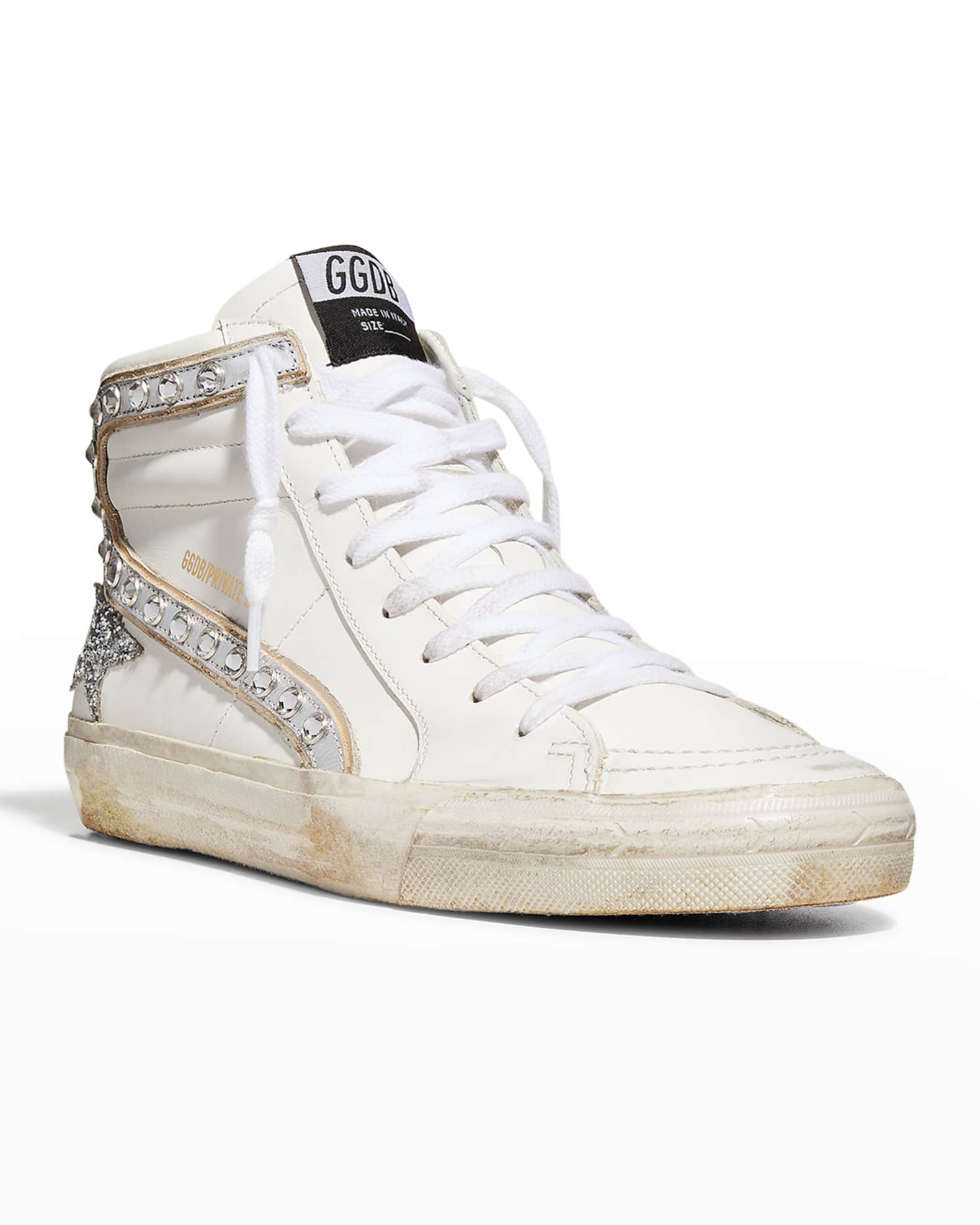 Golden Goose Slide Crystal Leather Mid Sneakers | Neiman Marcus