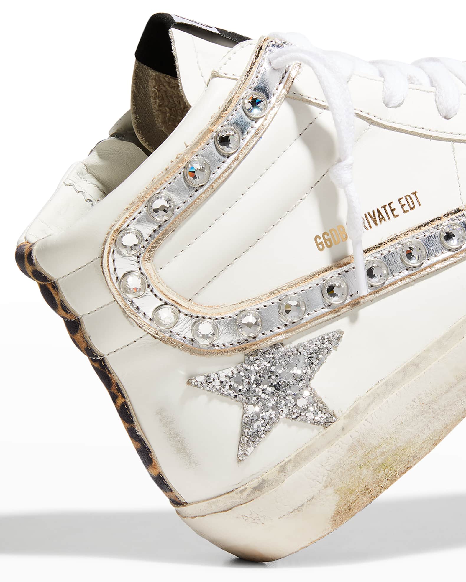 Golden Goose Slide Crystal Leather Mid Sneakers | Neiman Marcus