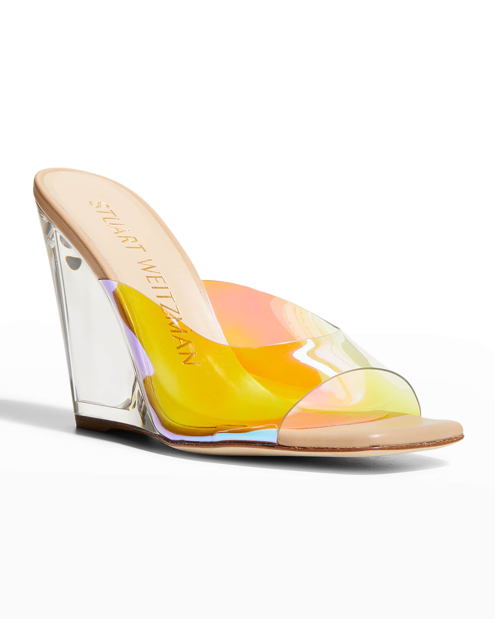Stuart Weitzman Tia Transparent Wedge Slide Sandals | Neiman Marcus