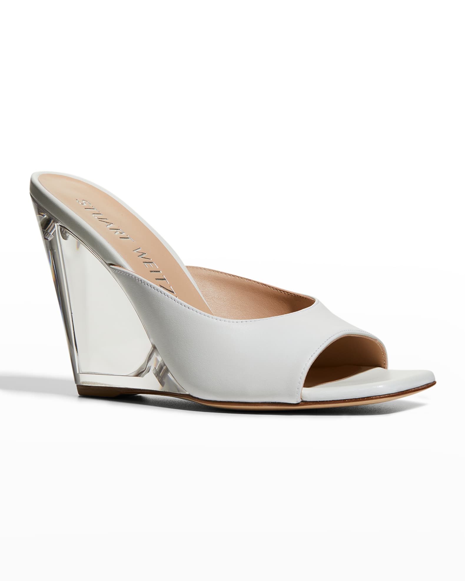 Stuart Weitzman Tia Transparent Wedge Slide Sandals | Neiman Marcus