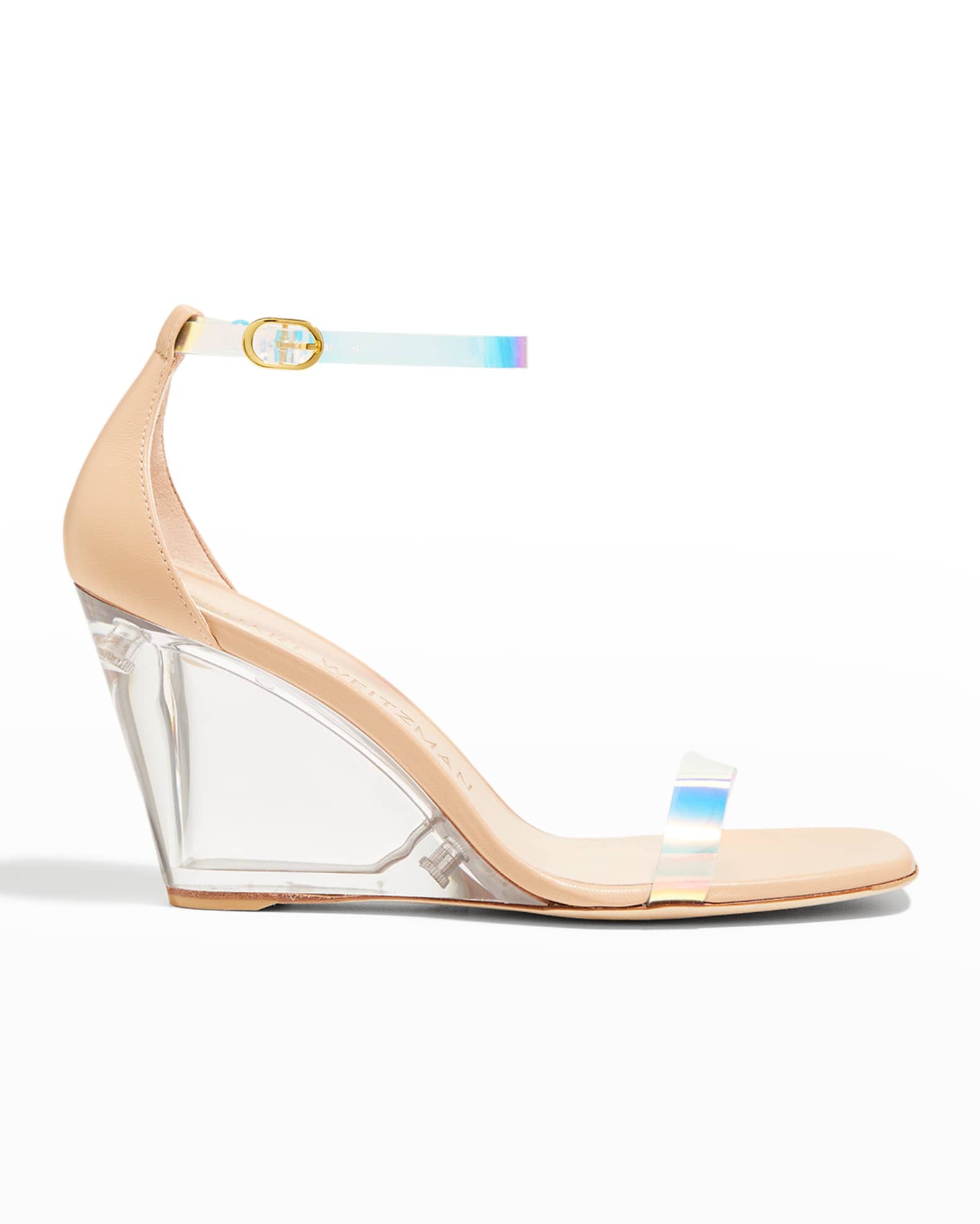 Stuart Weitzman Nudistlucite Iridescent Clear-Wedge Sandals | Neiman Marcus