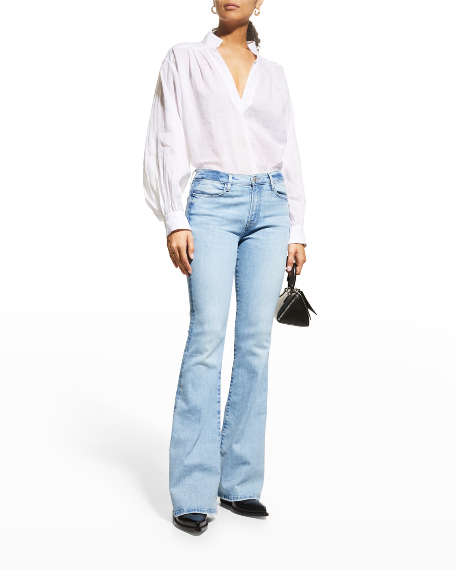 FRAME Le High Flare High-Rise Faded Flare Jeans | Neiman Marcus