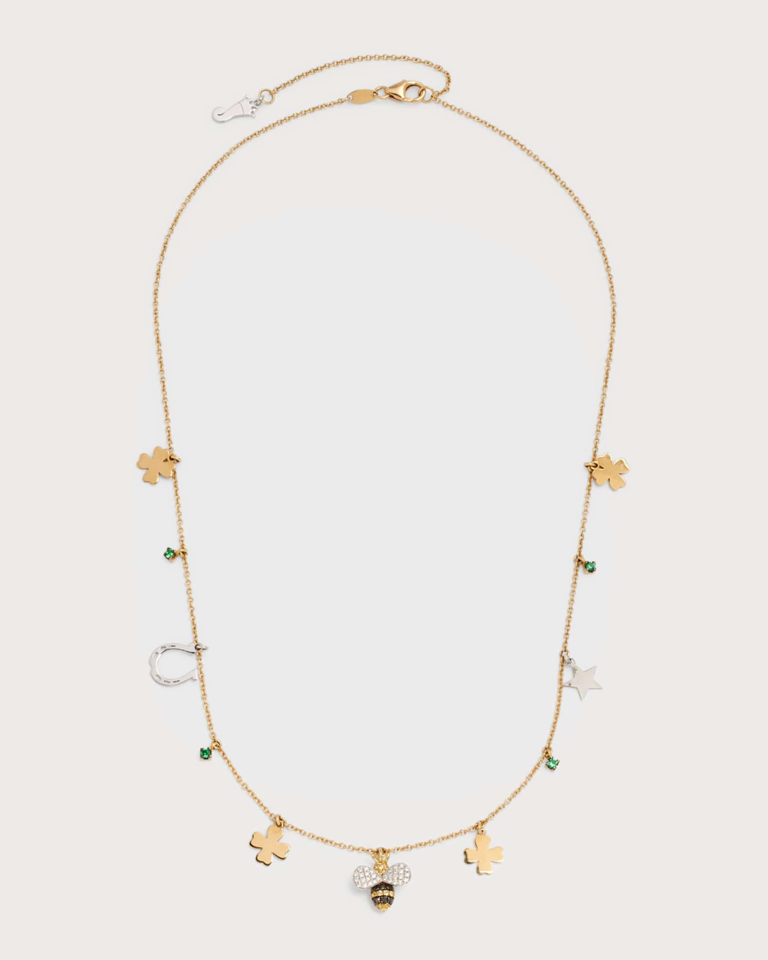 Pippo Perez Small Bee Charm Necklace with Diamonds and Emeralds ...