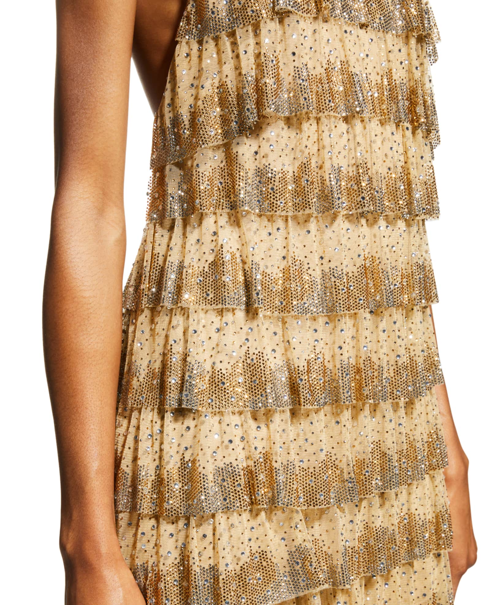 RAISAVANESSA Strass Ruffle Tiered Halter Mini Dress | Neiman Marcus