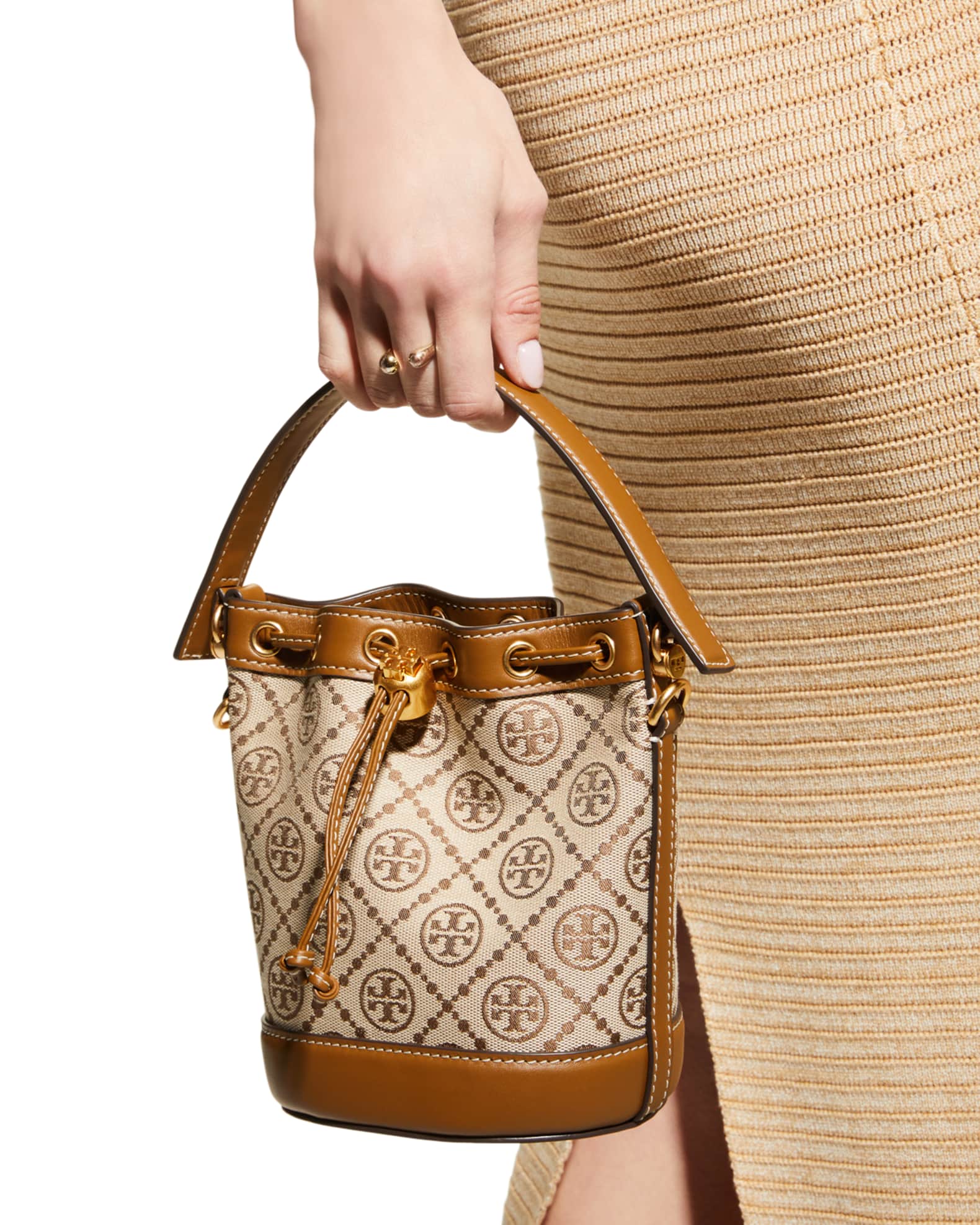 Tory Burch Mini T Monogram Jacquard Bucket Bag | Neiman Marcus