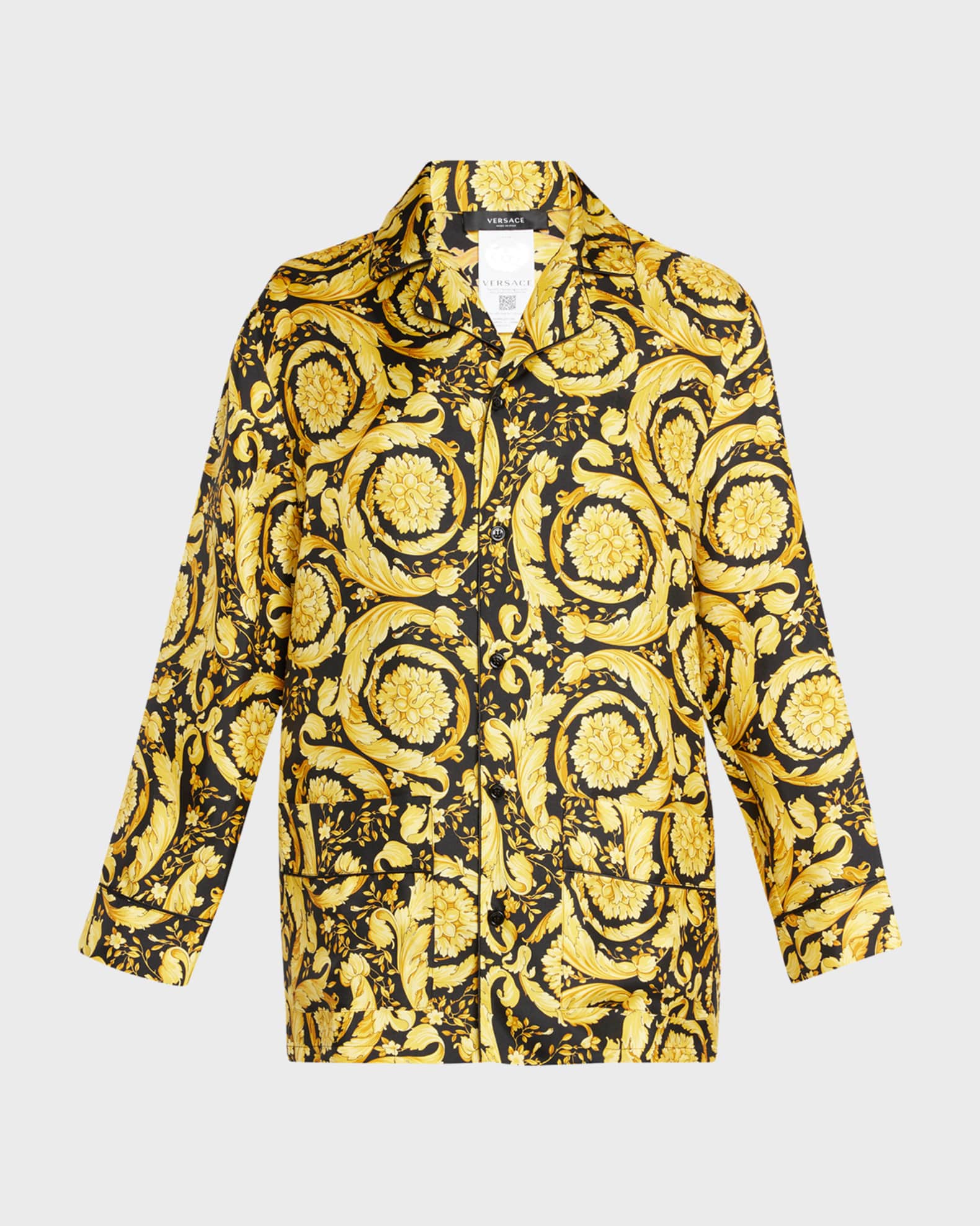 Versace Barocco-Print Silk Pajama Shirt | Neiman Marcus