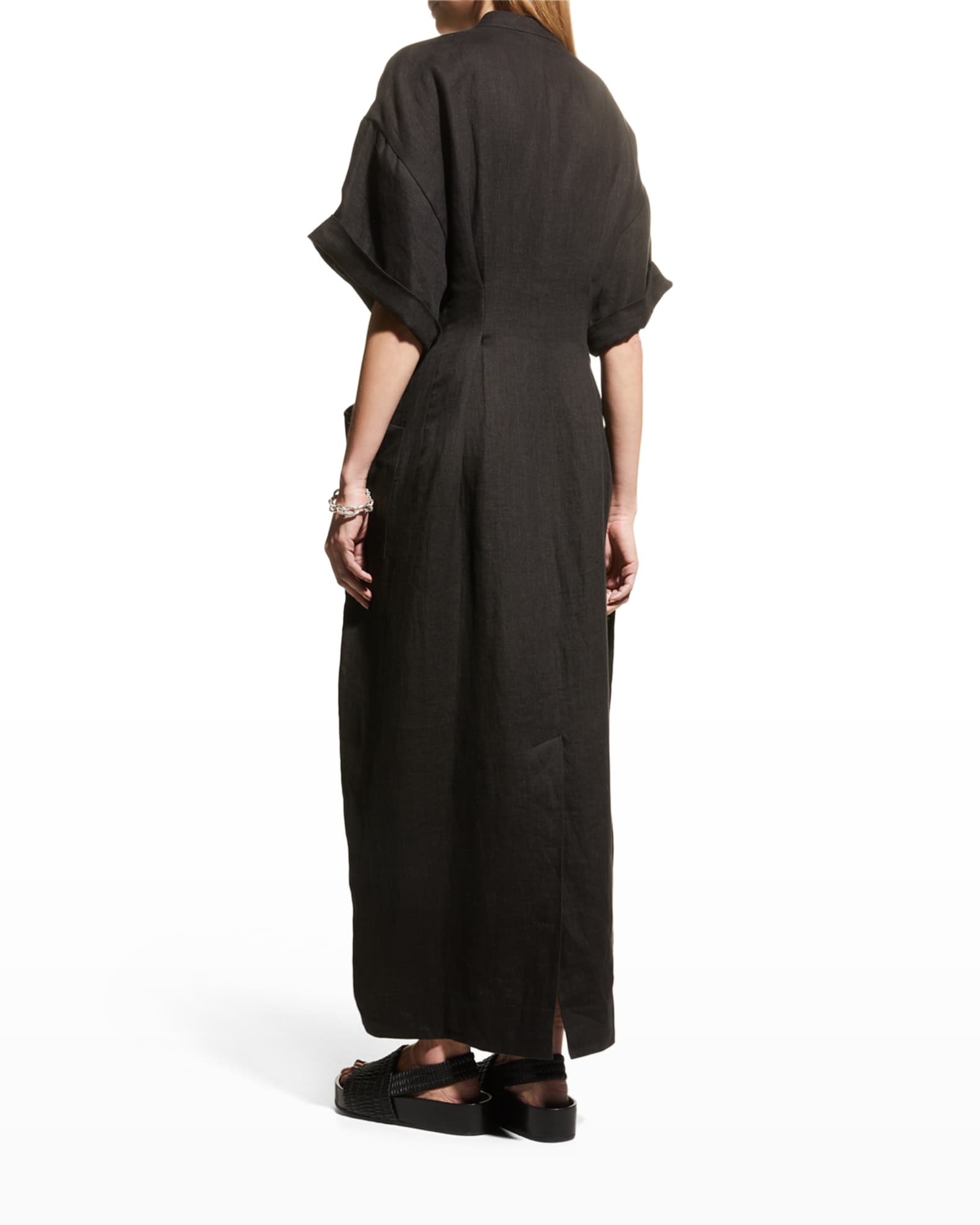 Co Pintuck Side Patch Pocket Linen Dress | Neiman Marcus